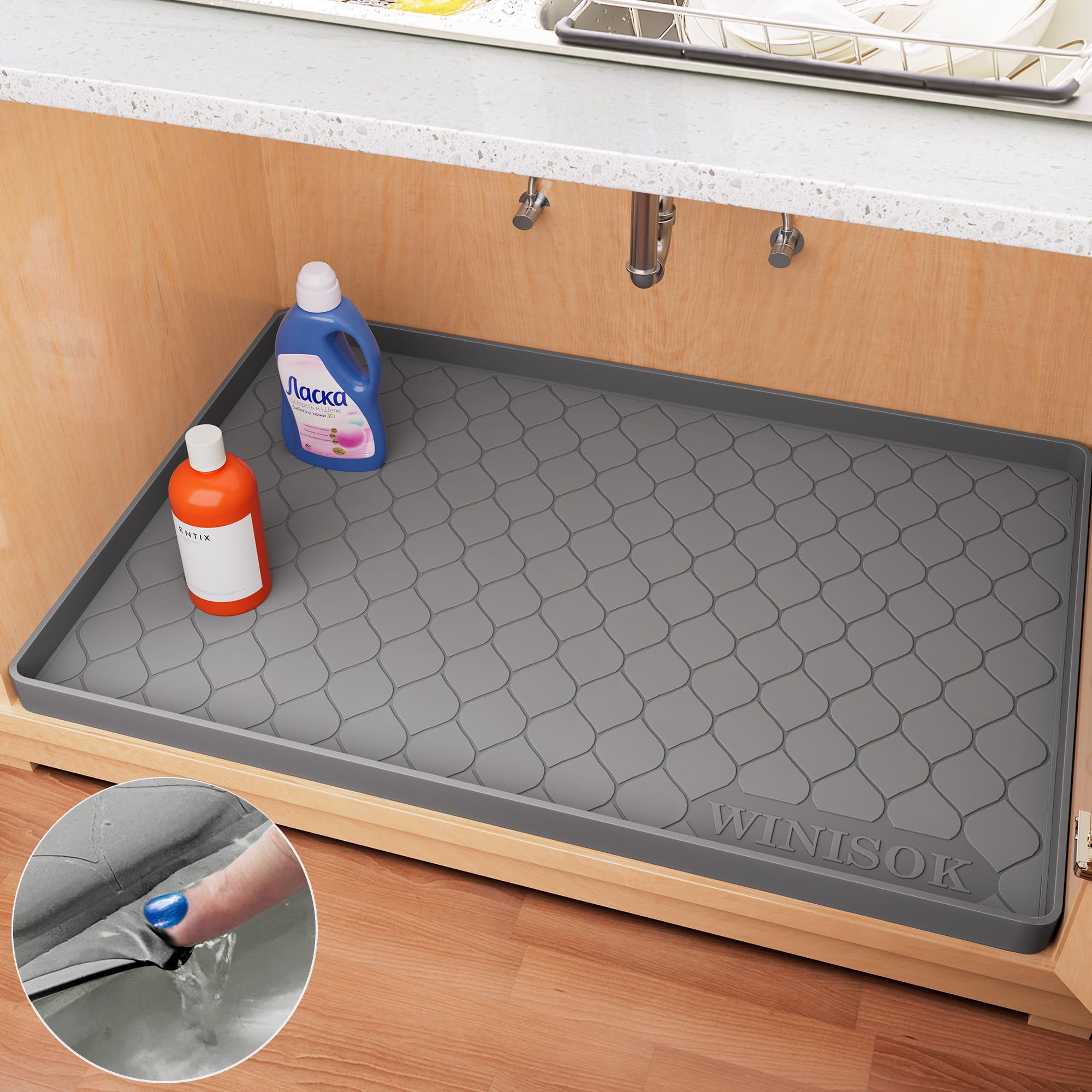 Snapklik.com : Winisok Under Sink Mat 28" X 19" Waterproof Liner For ...