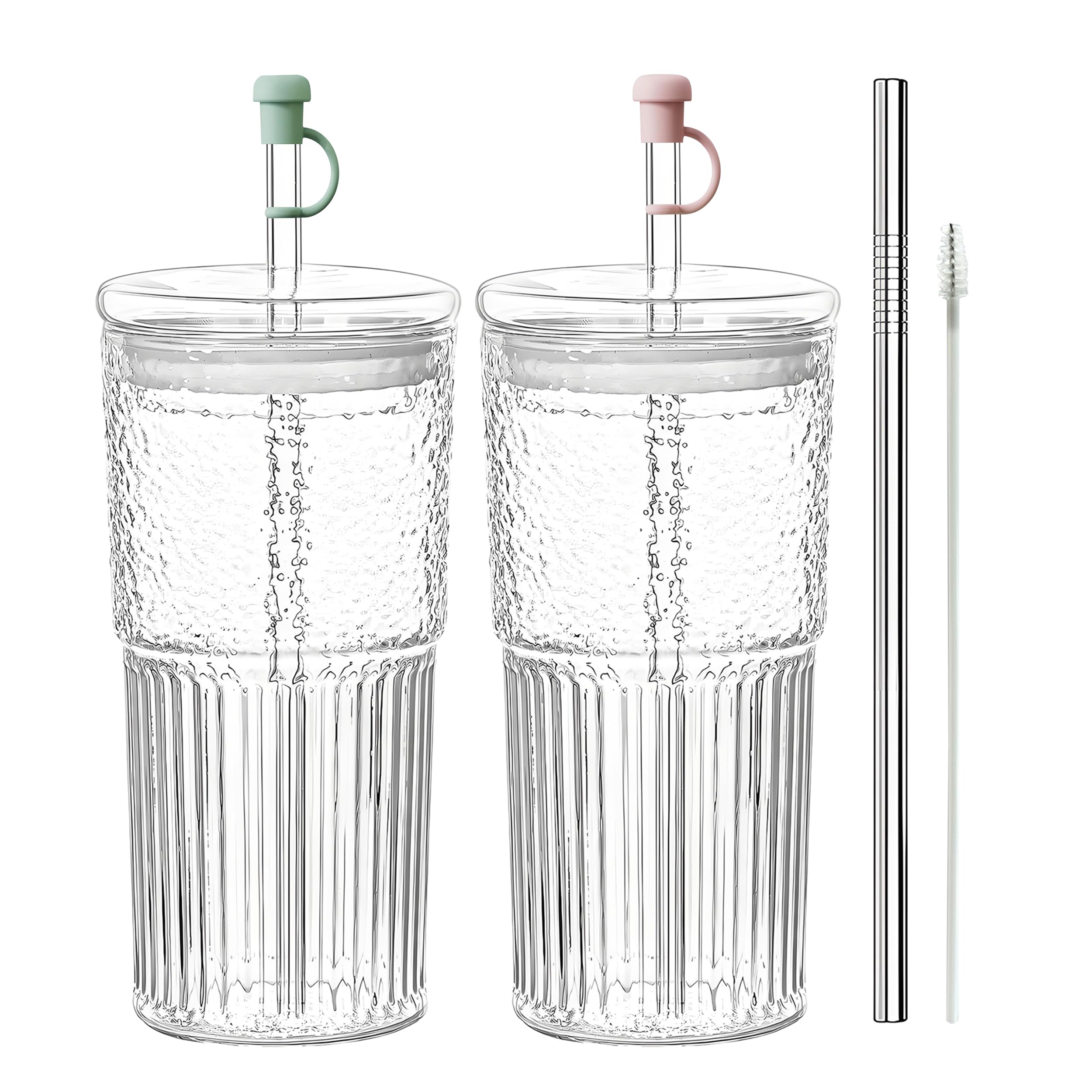 Amazon.com | Teatrni Glass Tumbler with Straw and Lid: Clear Water Cup ...