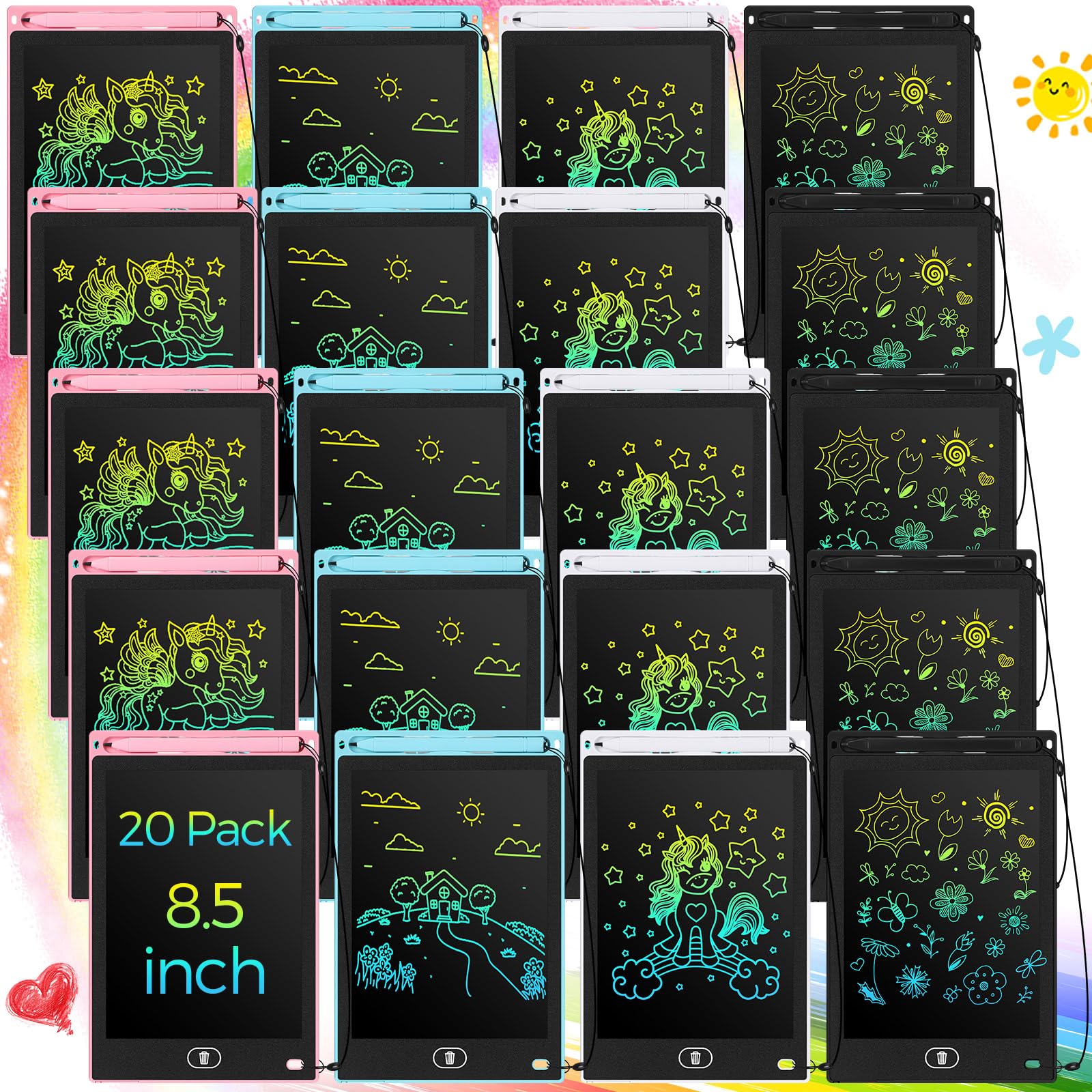 20 Pack LCD Writing Board for Kids, 8.5 Inches Doodle Board Colorful ...