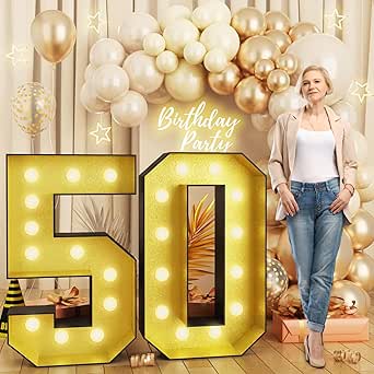 Amazon.com: 4FT Marquee Light Up Numbers 50,Glitter Gold Giant Marquee ...