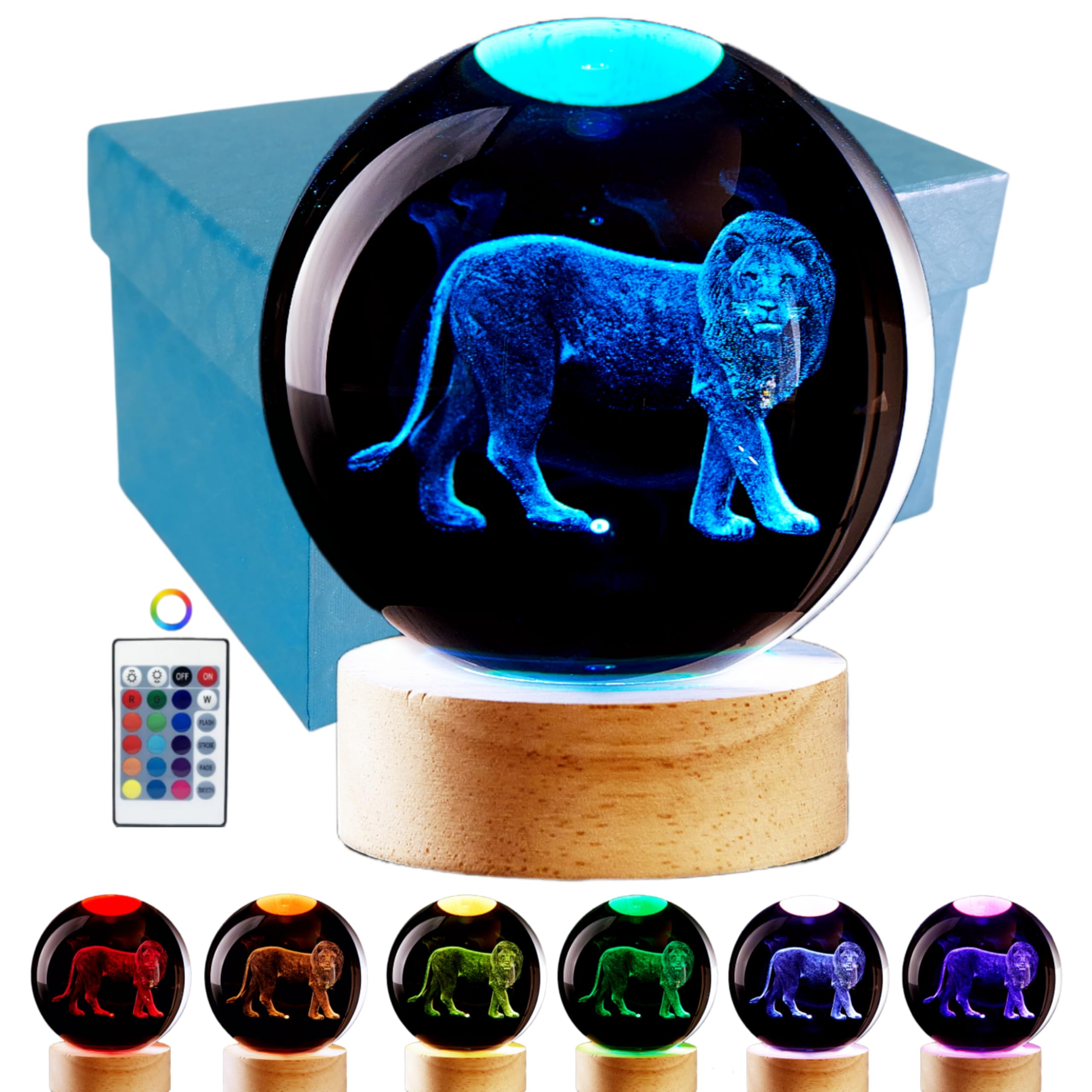 3D Lion Crystal Ball Lamp,Lifelike LED Lion Night Light,16 Colors ...