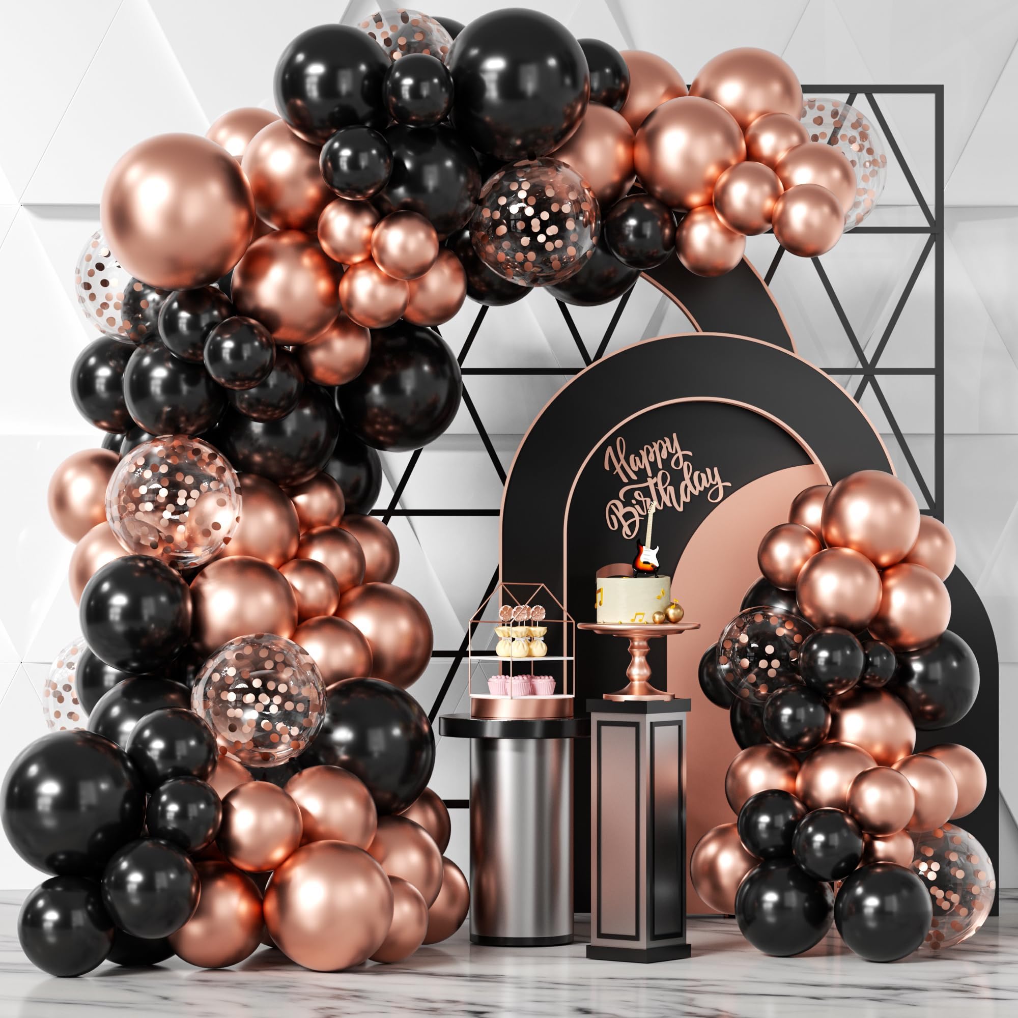 Amazon.com: Rose Gold and Black Happy Birthday Banner Decorations with ...