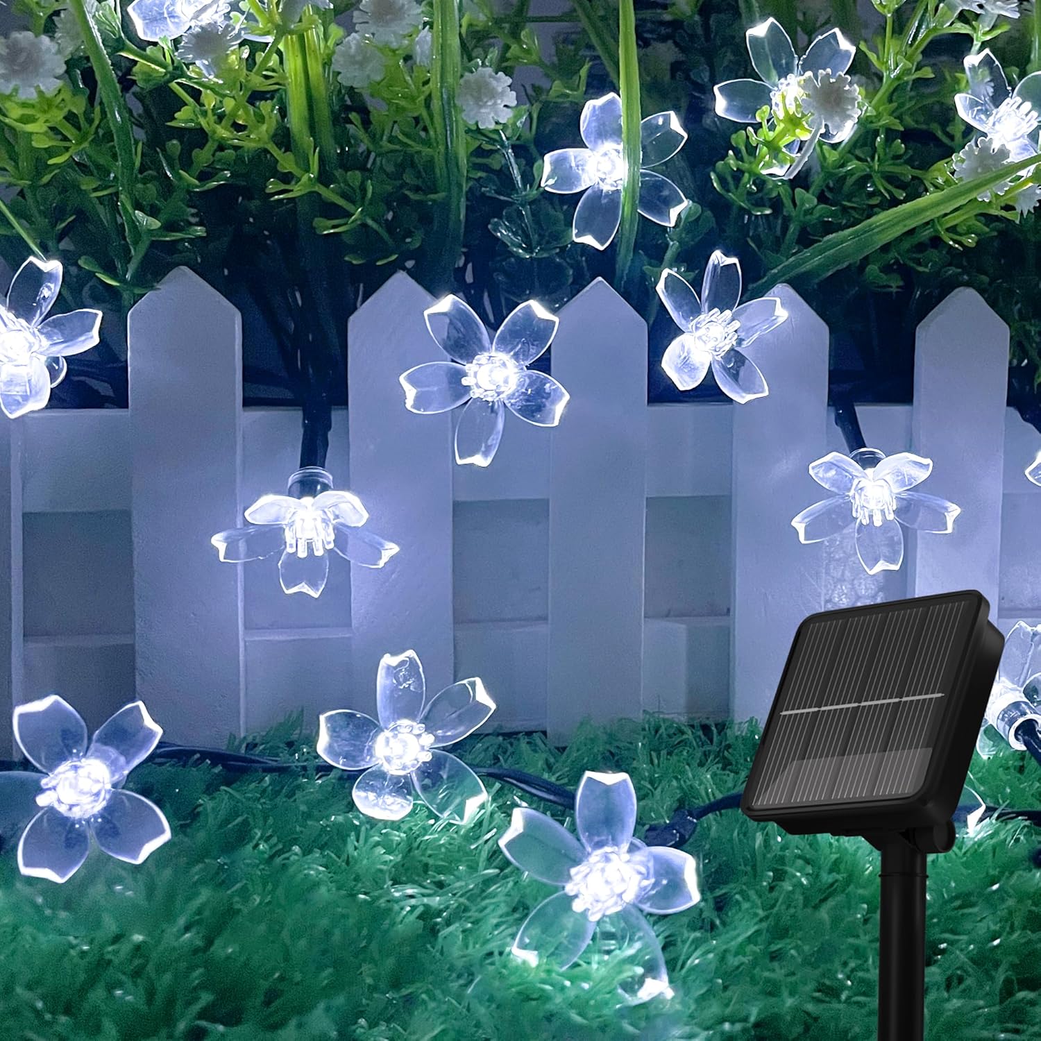 Solar Flower String Lights - 50 LED, Outdoor, Waterproof, Solar Powered ...