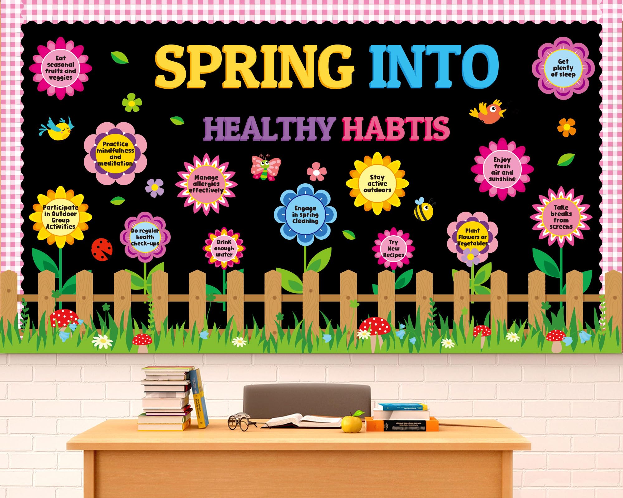 Amazon.com : gisgfim Spring Healthy Bulletin Board Set Spring Flowers ...