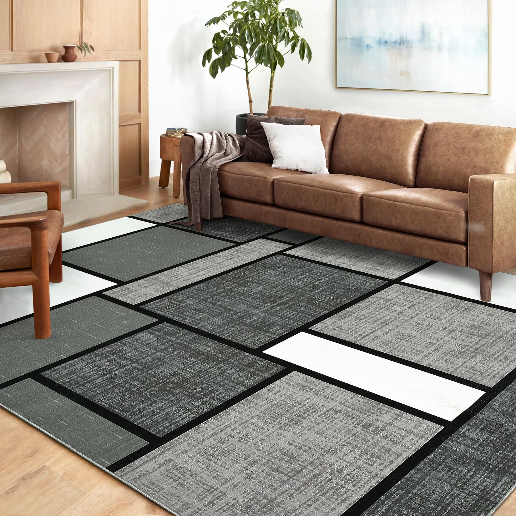 Amazon.com: ROYHOME Area Rug 9x12 Washable Rug Large Rug Modern Boxes ...