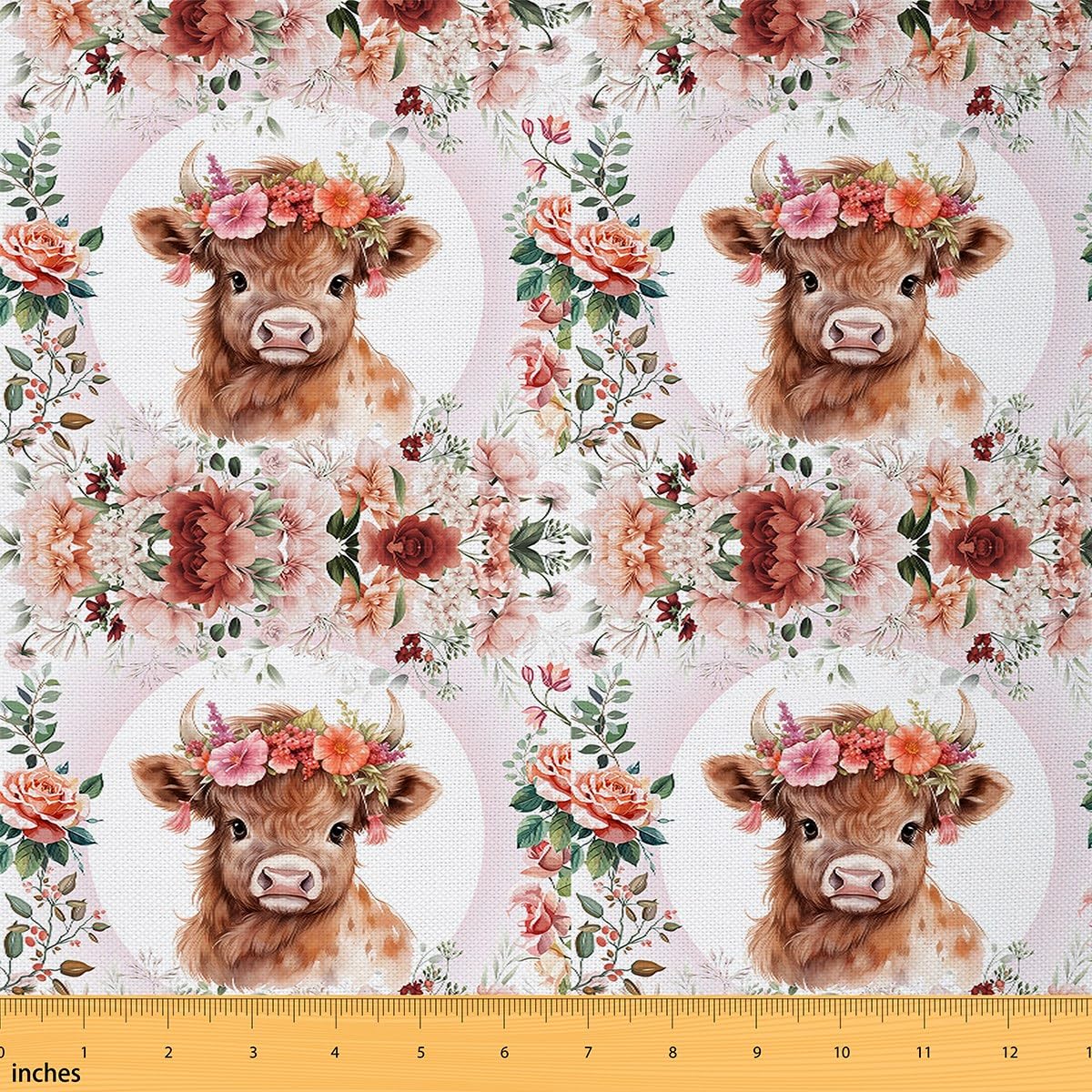 Amazon.com: Feelyou Cute Highland Cow Fabric by The Yard 1 Yard Cartoon ...