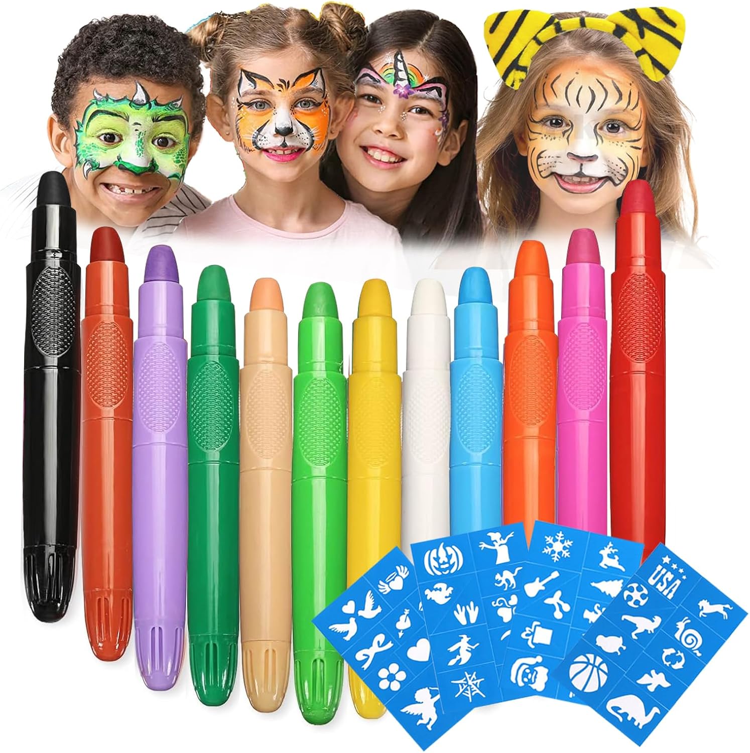 12 Colors Face Painting Kit for Kids, Kids Face Paint Crayons, Non ...