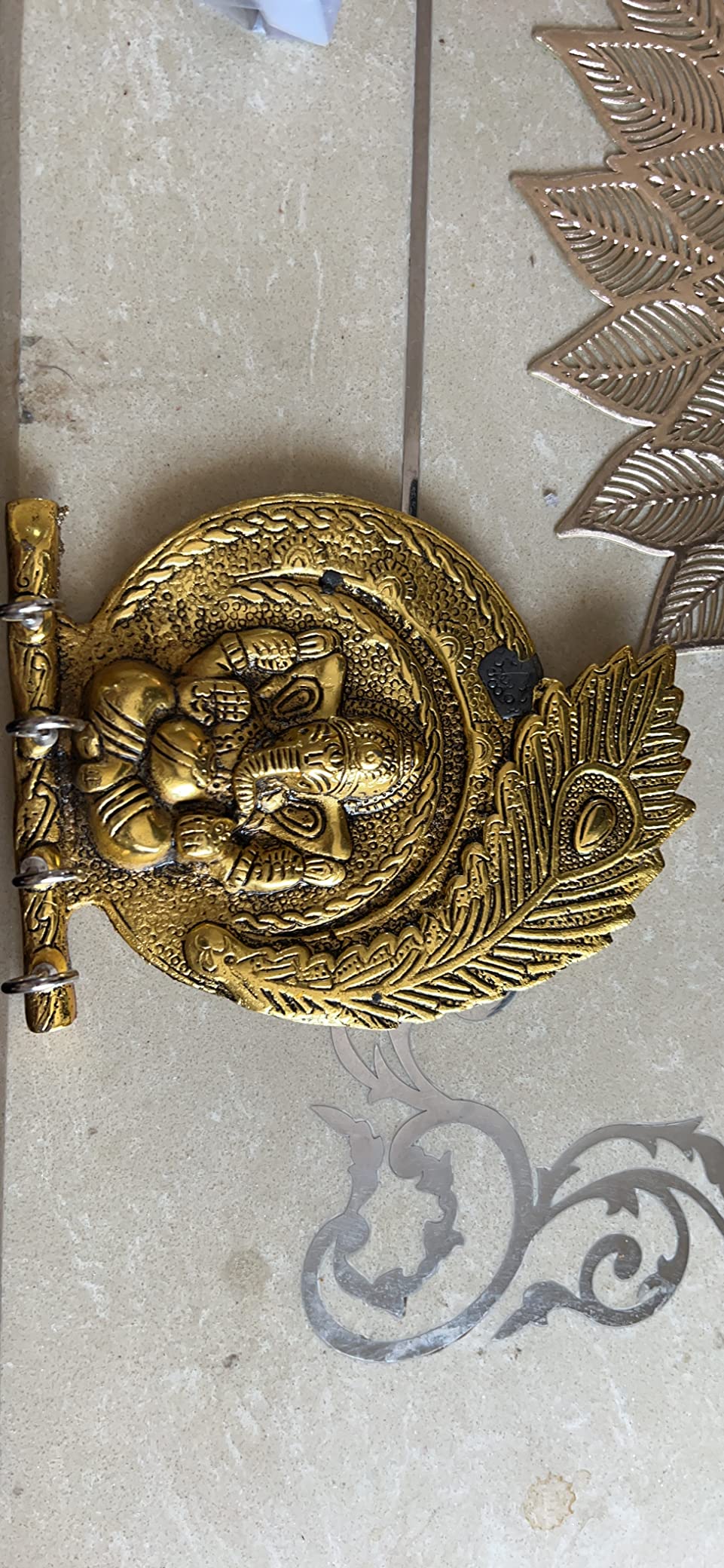 eCraftIndia Metal Golden Lord Ganesha Mor Pankh 4 Hooks Key Holder, One ...