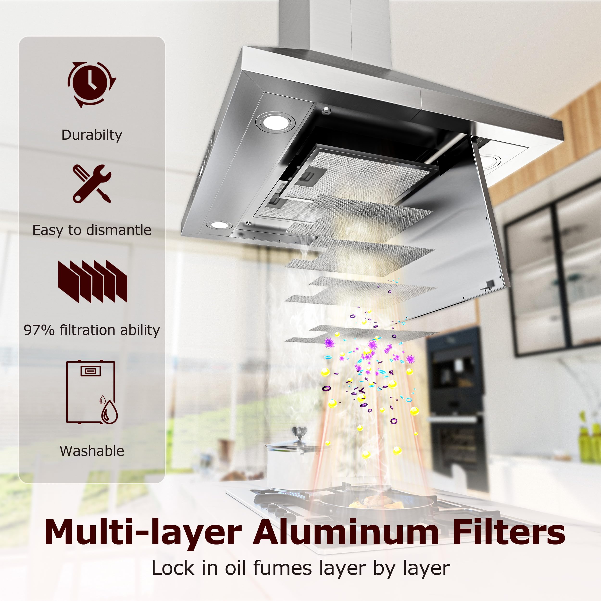 Recessed In Ceiling Stove Vent Hoods LUXAIR 90cm X 50cm Premium