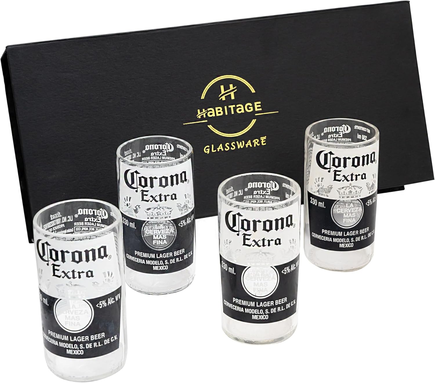 Amazon.com | Habitage Upcycled Corona Extra Glasses Set of 4 with Gift ...