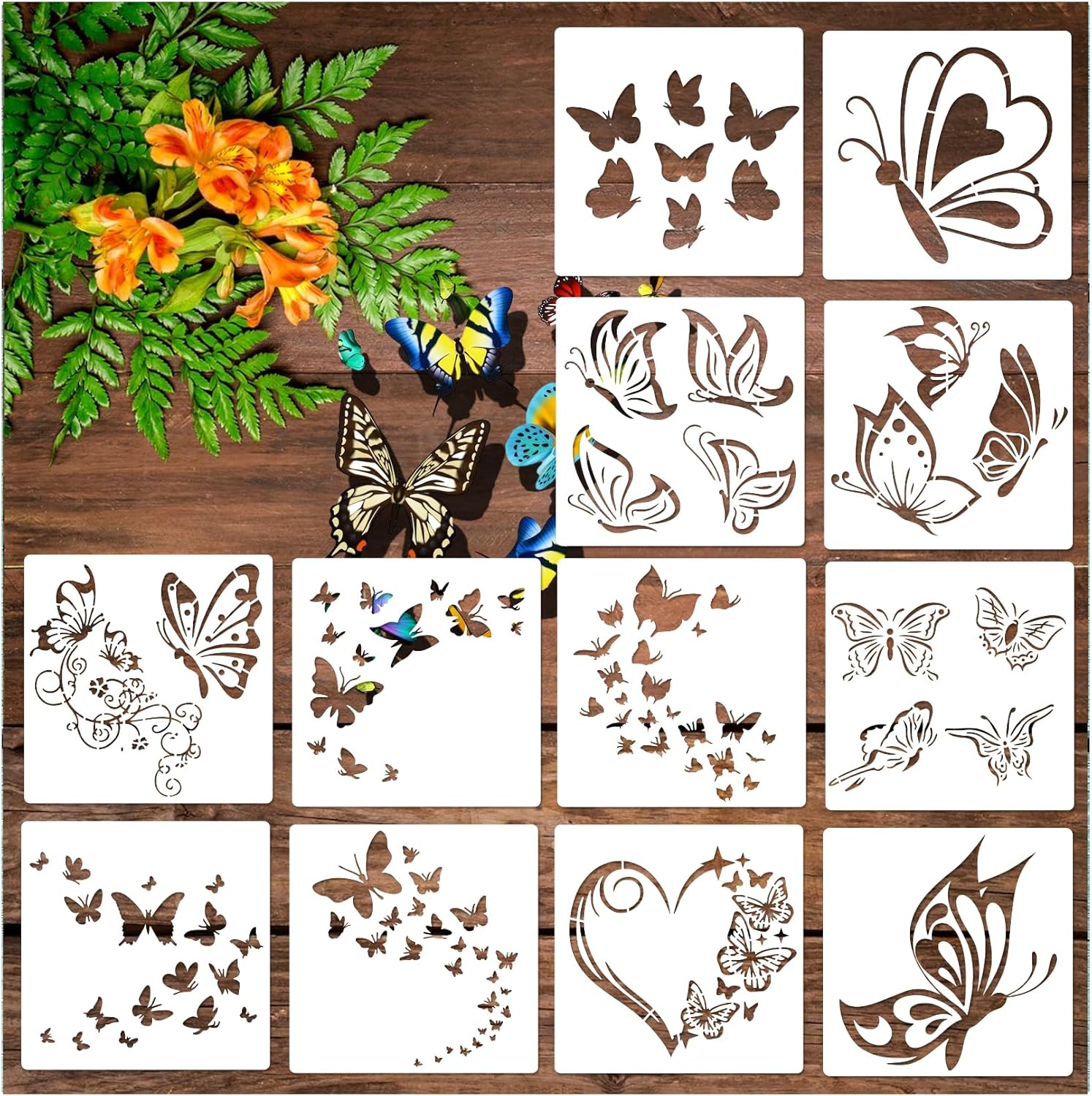 12 Pieces Butterfly Stencil Reusable Flying Butterfly Template Plastic ...