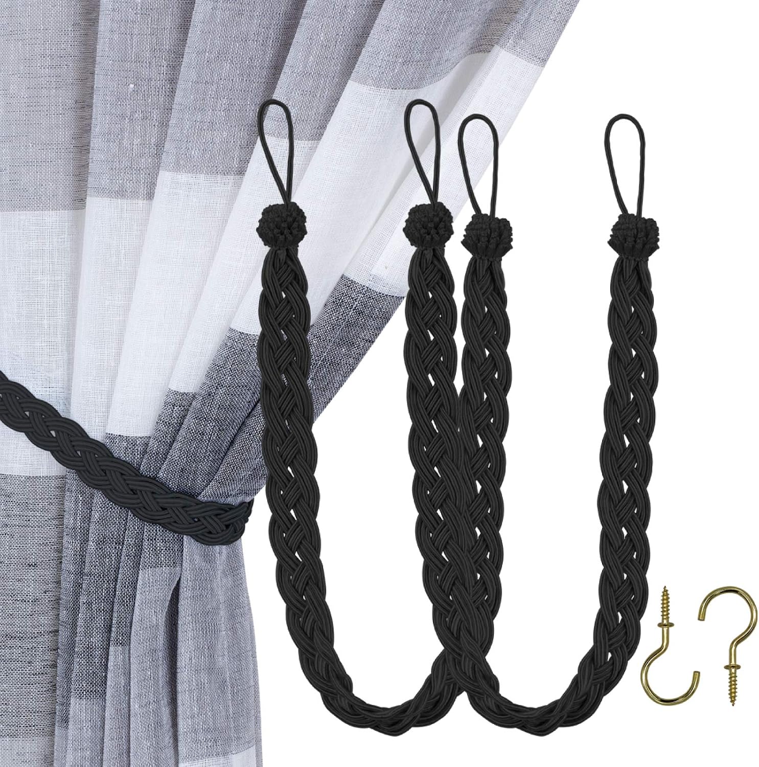 Amazon.com: Home Queen Hand Braided Curtain Tie Back, Buckle Holdback ...