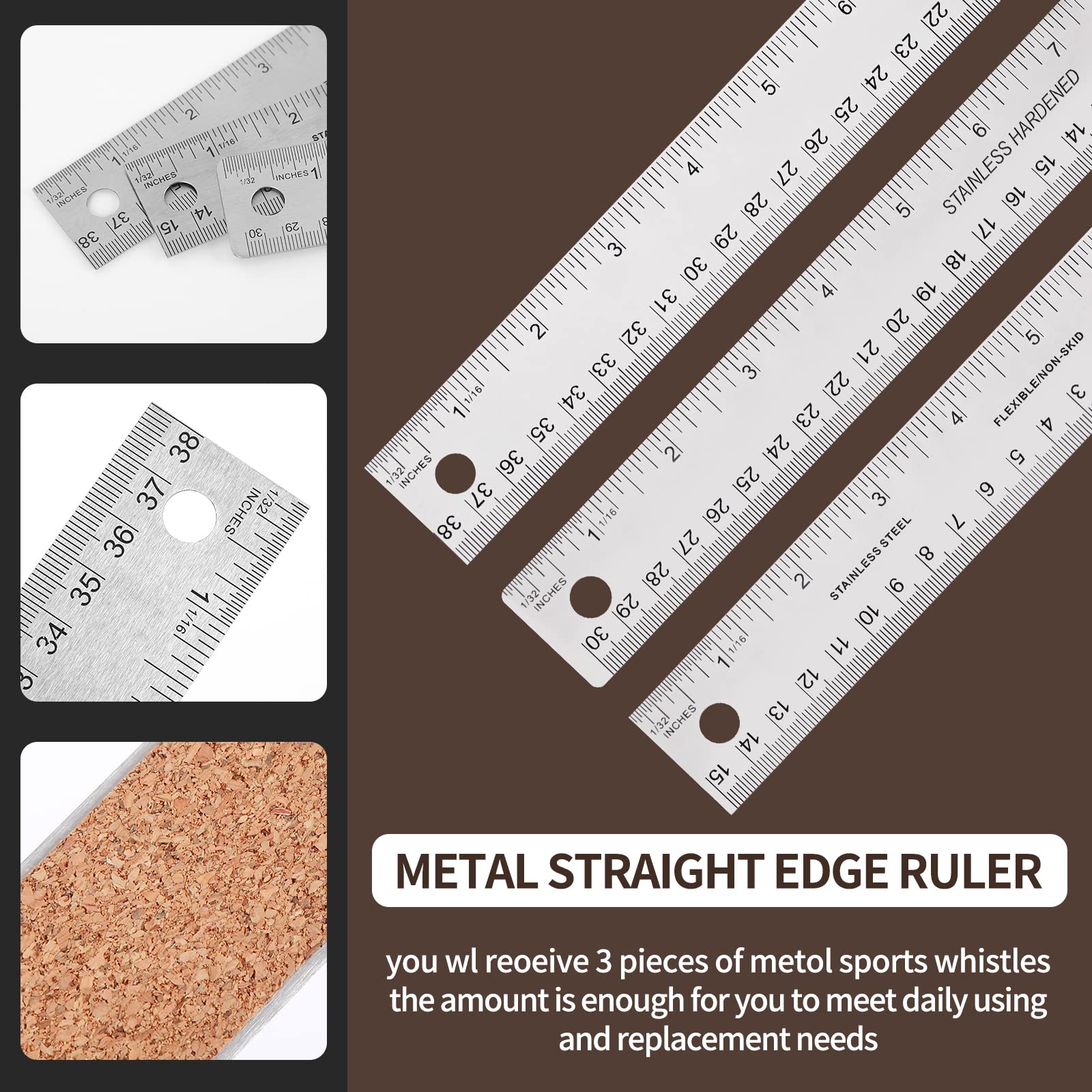 18 Inch Metal Ruler Non Slip Set Of 3 Stainless Steel Rulers, Metal ...