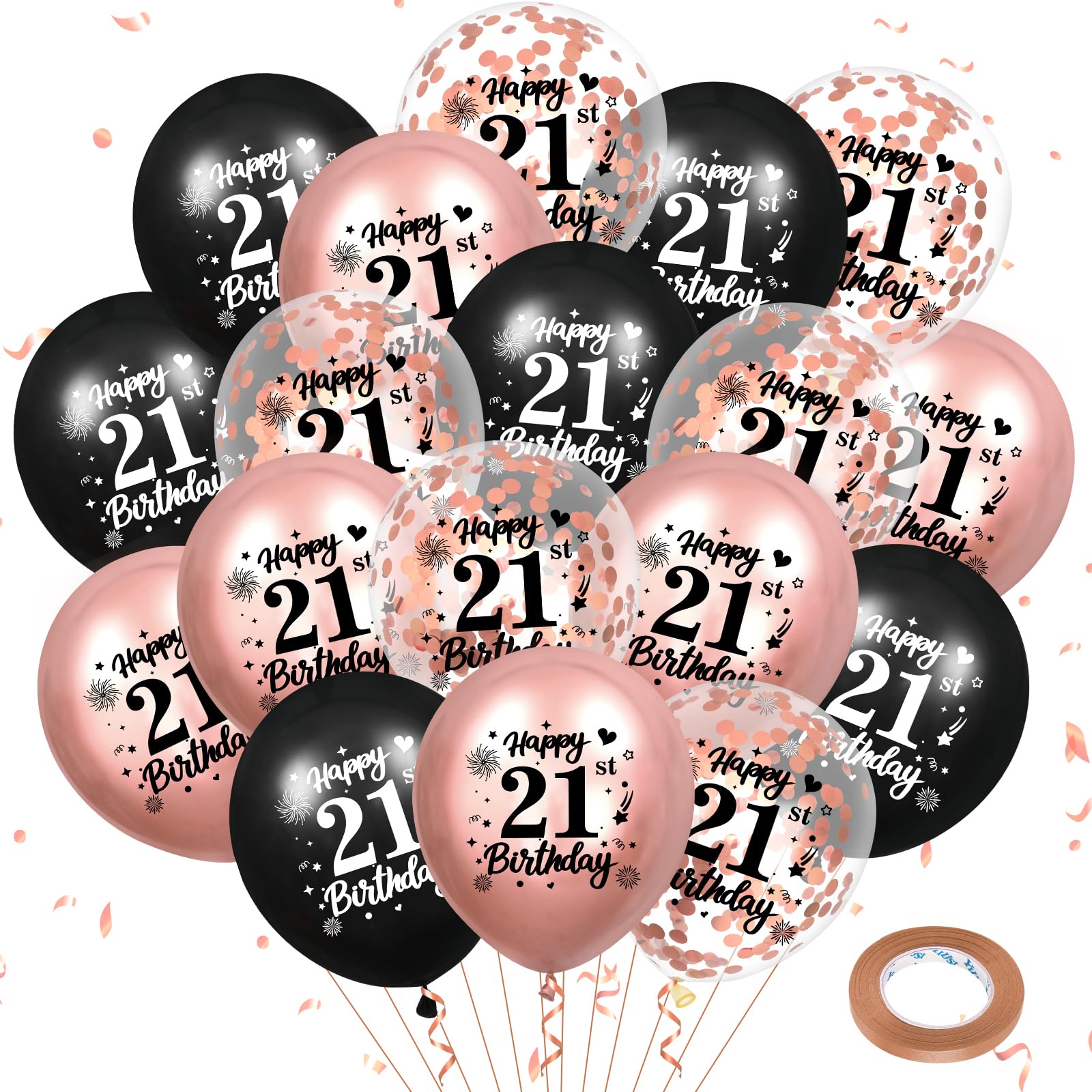 Amazon.com: 21st Birthday Balloons 18Pcs Rose Gold and Black 21st ...