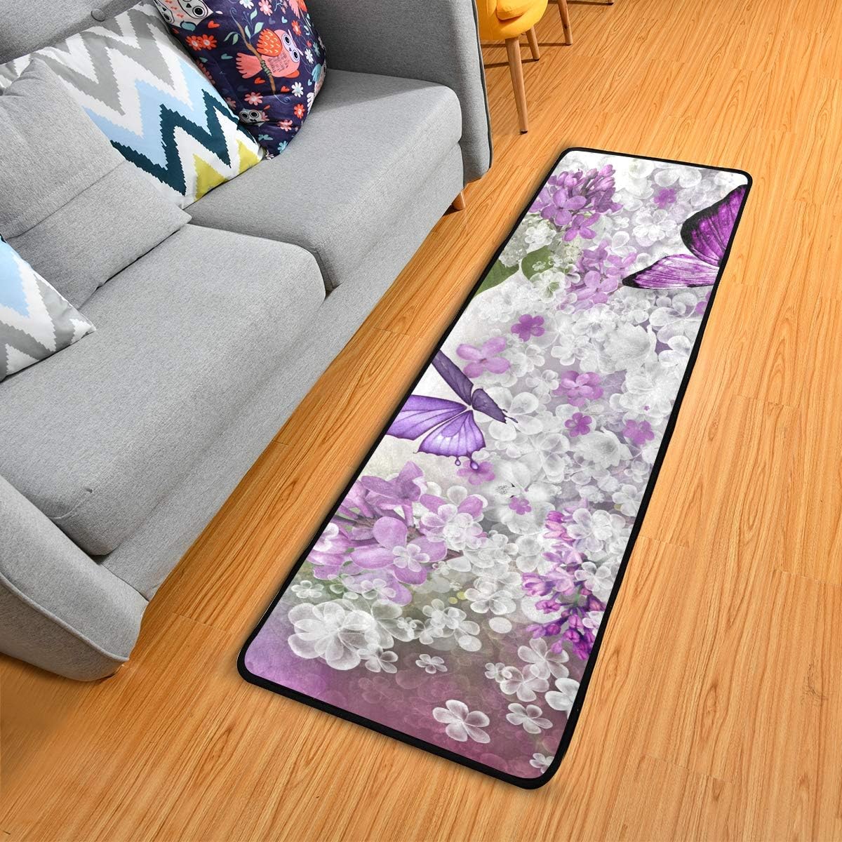 Amazon.com: Butterflies Flowers Purple Kitchen Rugs Non-Slip Soft ...