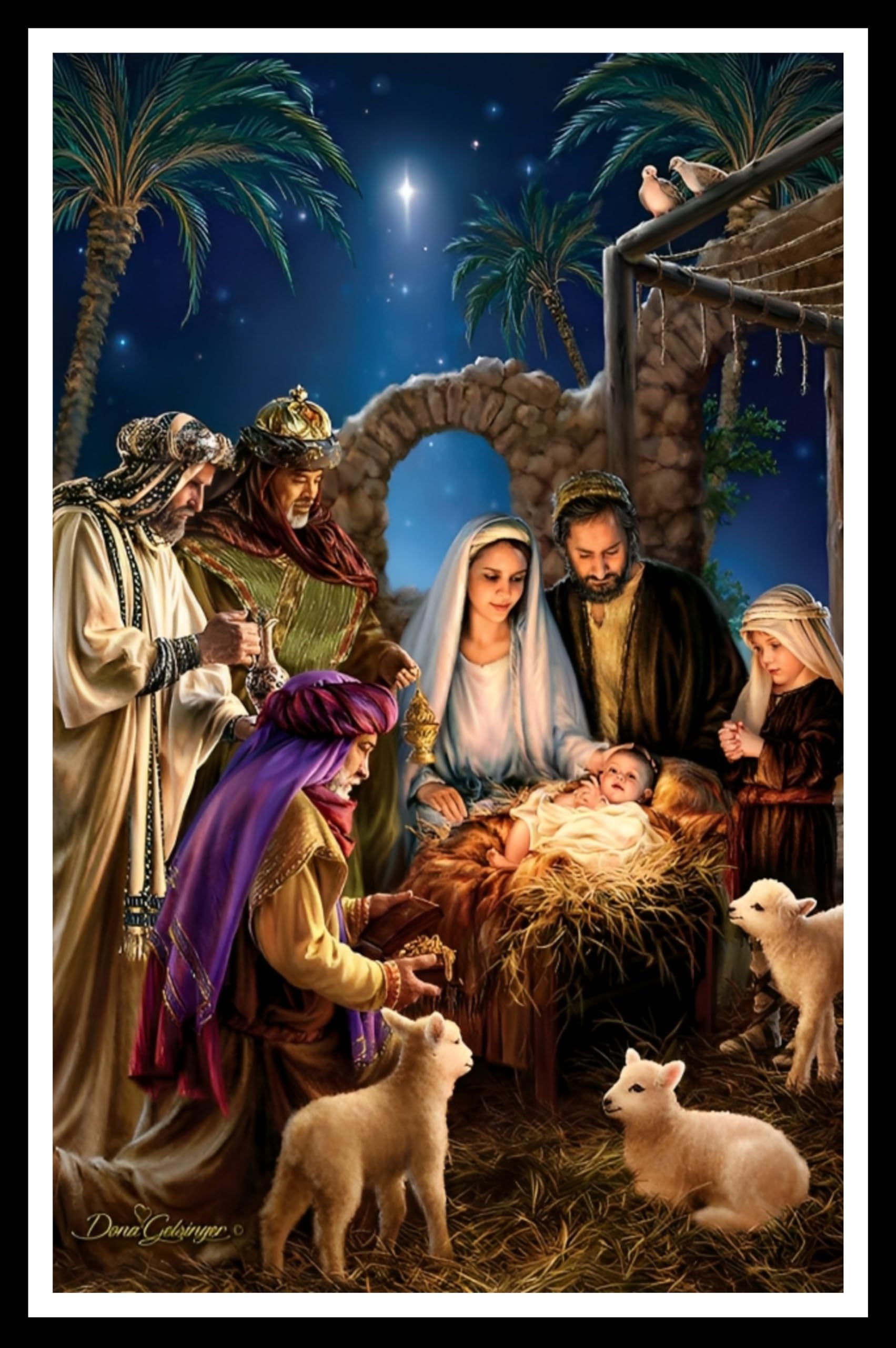 Lord God Jesus birth nativity scene photo frame, Matt lamination, Black ...