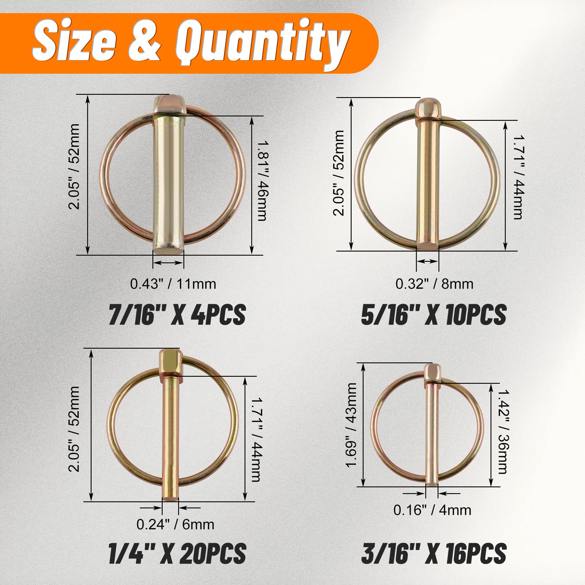 Snapklik.com : HASAOMOI 50 PCS Heavy Duty Lynch Pin Assortment Kit ...