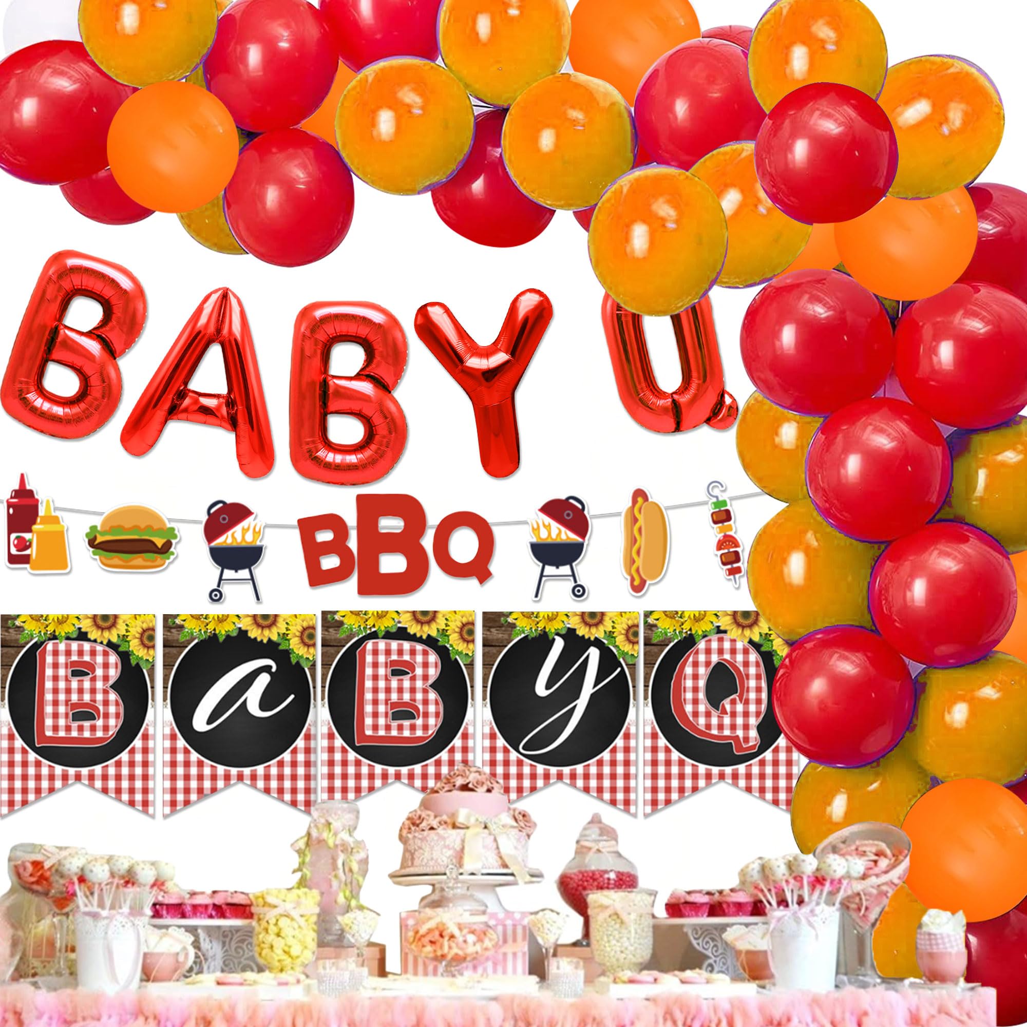 Amazon.com: LaVenty BBQ Baby Shower Banner Balloons Decorations BBQ ...