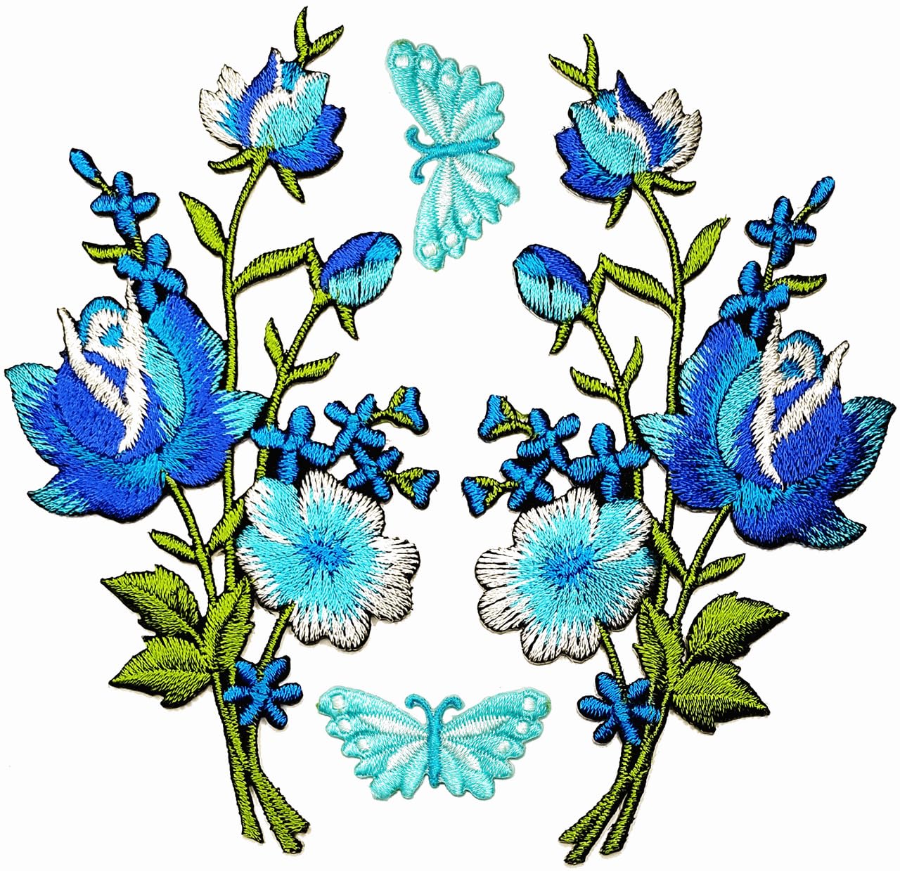 Amazon.com: Set. Blue Rose Flowers Bouquet with Butterfly Stickers ...