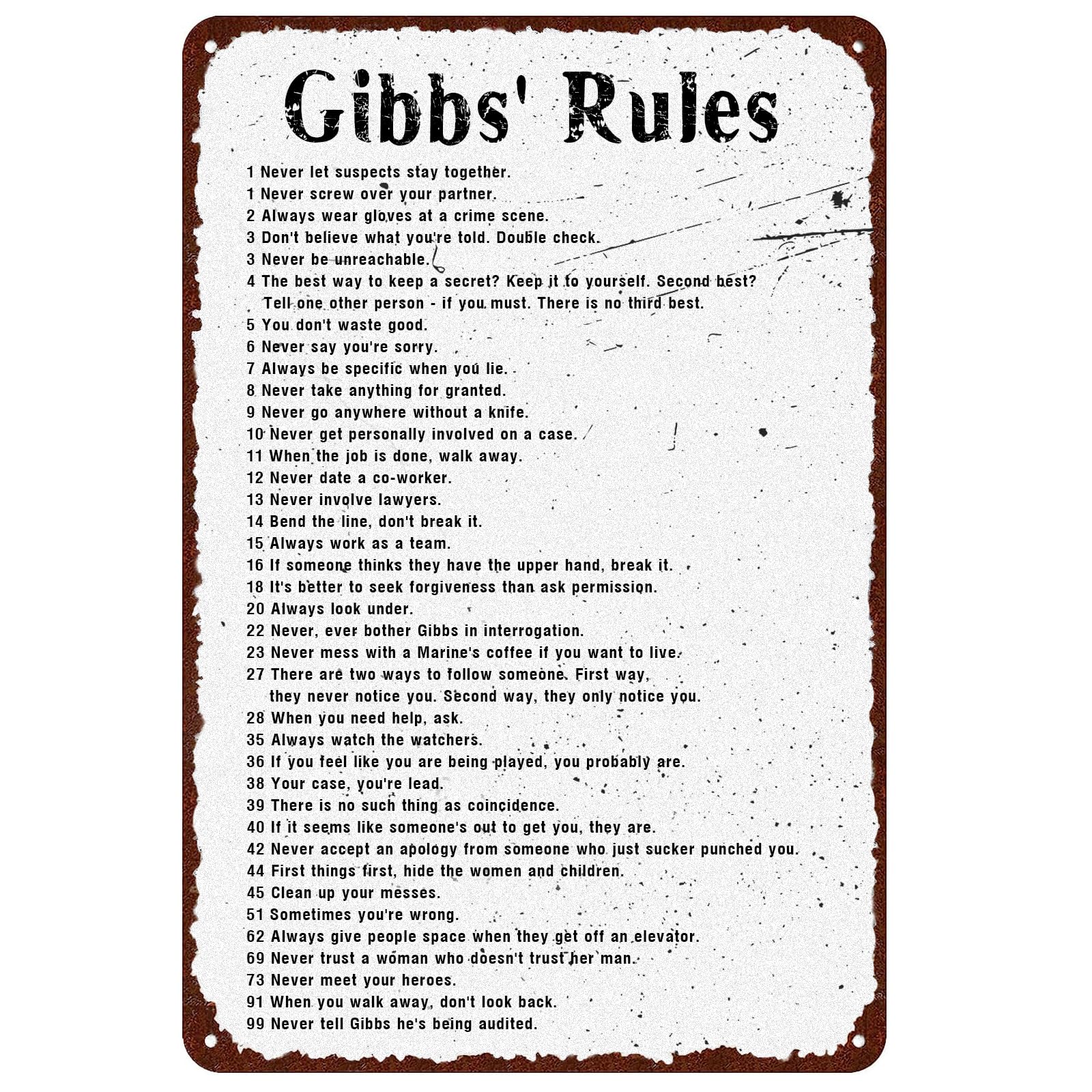 Amazon.com : Gibbs Rules Metal Tin Sign Inspiring Positive Quotes Wall ...