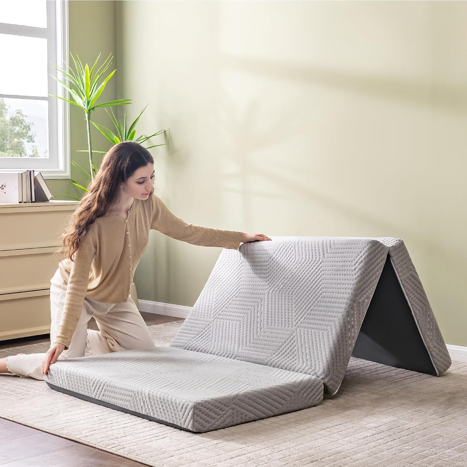 Folding Mattress, 4 Inch Single Tri Folding Memory Foam Mattress for ...