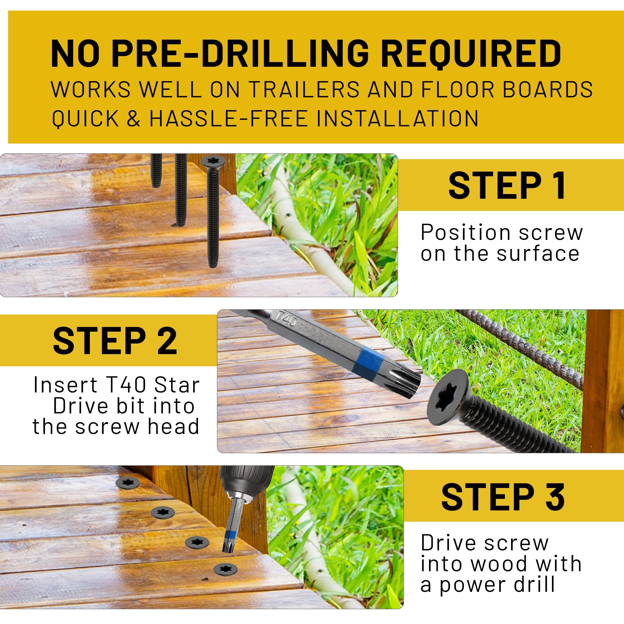 Snapklik.com : BCP Fasteners 1/4-20 X 2-1/2" Trailer Deck Screws 100 Qty - Black Trailer Screws ...