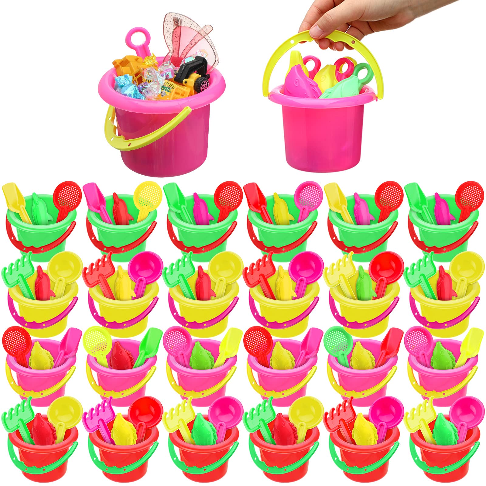 Amazon.com: Jexine 24 Set Sand Buckets and Shovels for Mini Sand Bucket ...