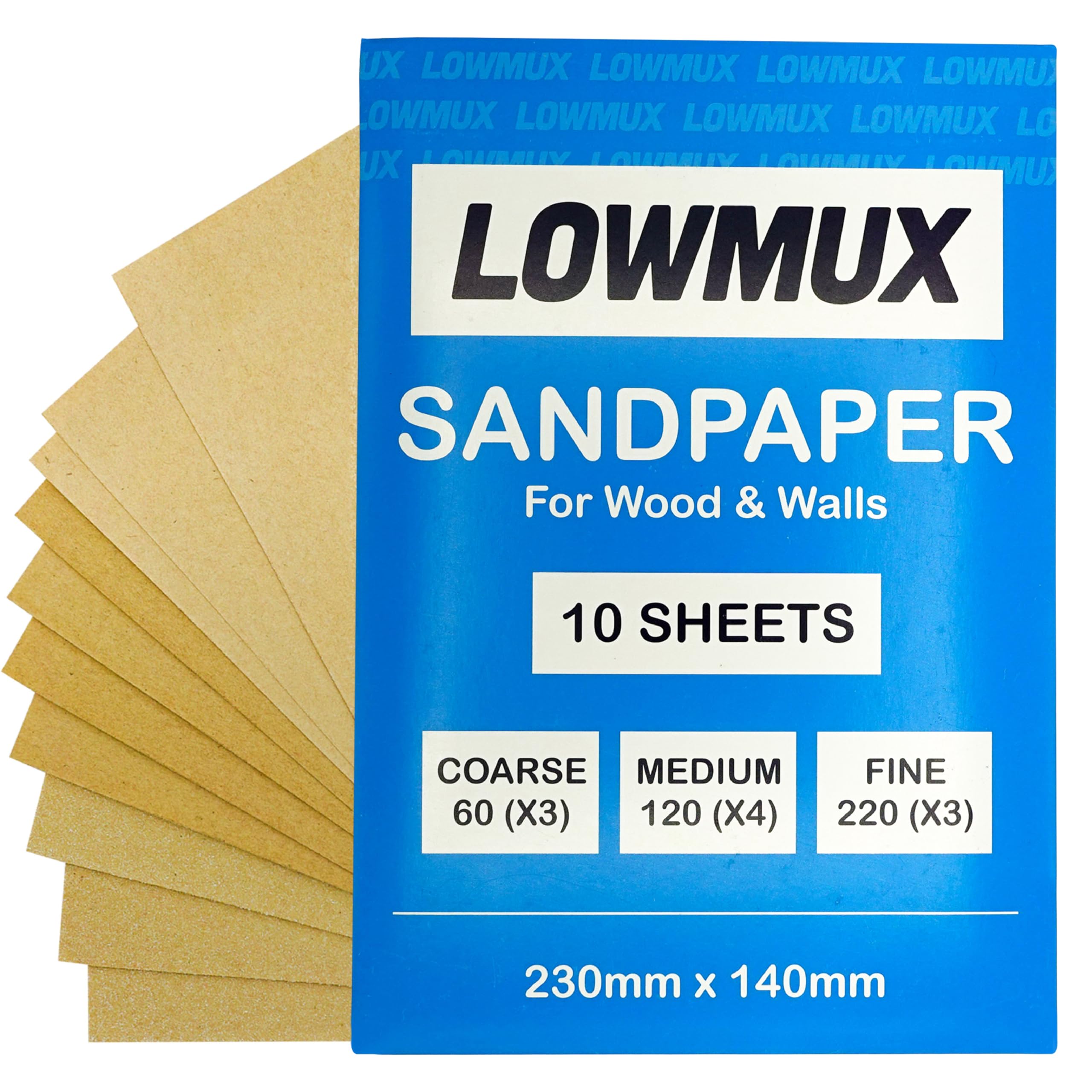 Pack Of 10 Premium Assorted Sandpaper Sheets (Fine x3, Medium x4 ...