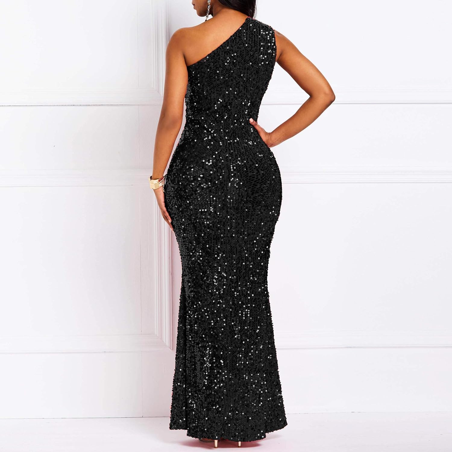 Amazon.com: VERWIN Sequins Fashion Sleeveless Oblique Collar Mermaid ...