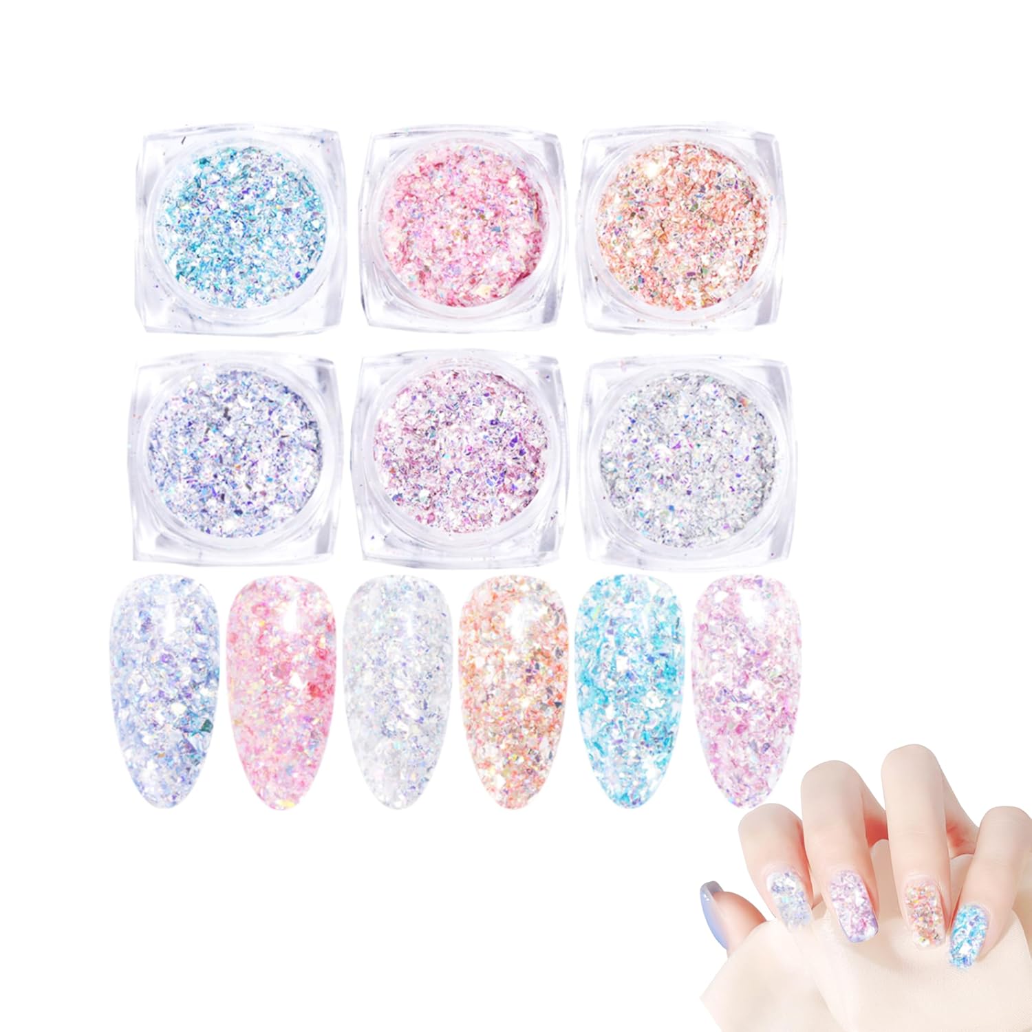 Amazon.com : Reflective Glitter 6 Colors Sparkle Sequins Gel Polish ...