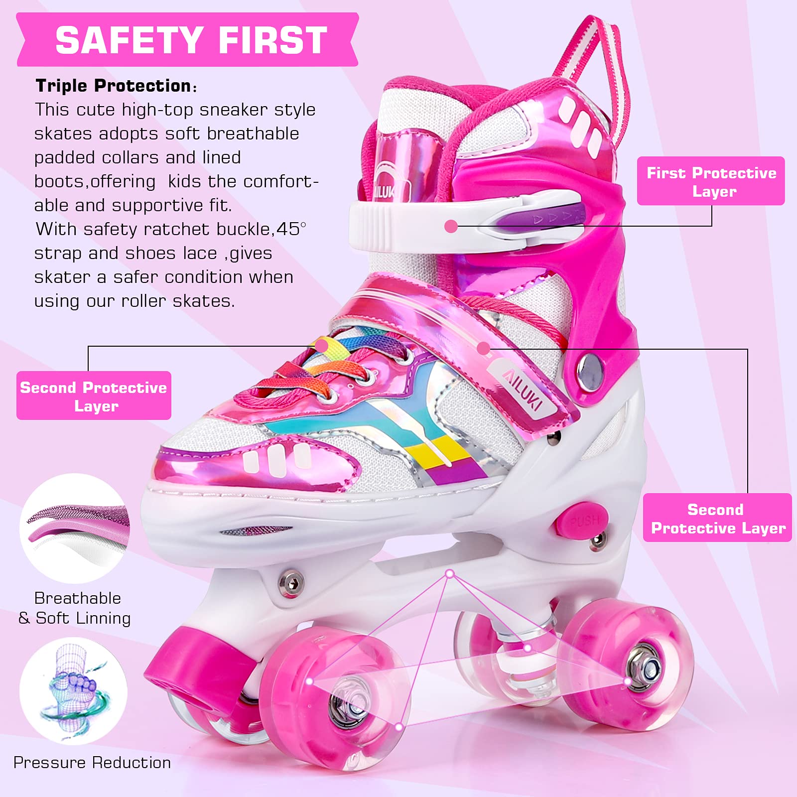 Snapklik.com : Roller Skates For Girls And Boys,4 Size Adjustable Kids ...