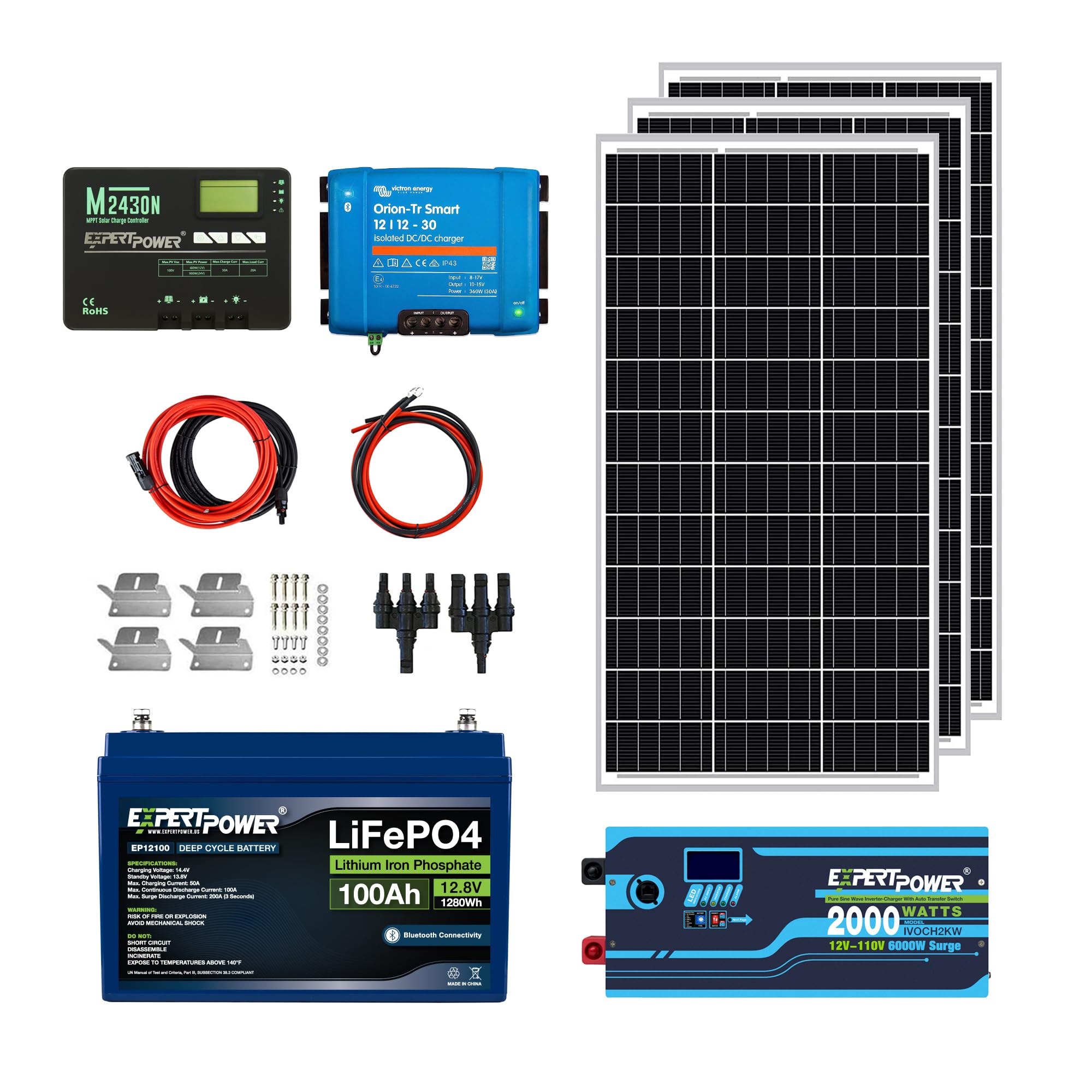 Amazon.com : ExpertPower 1.3KWH 12V Solar Panel Kit | LiFePO4 12V 100Ah ...