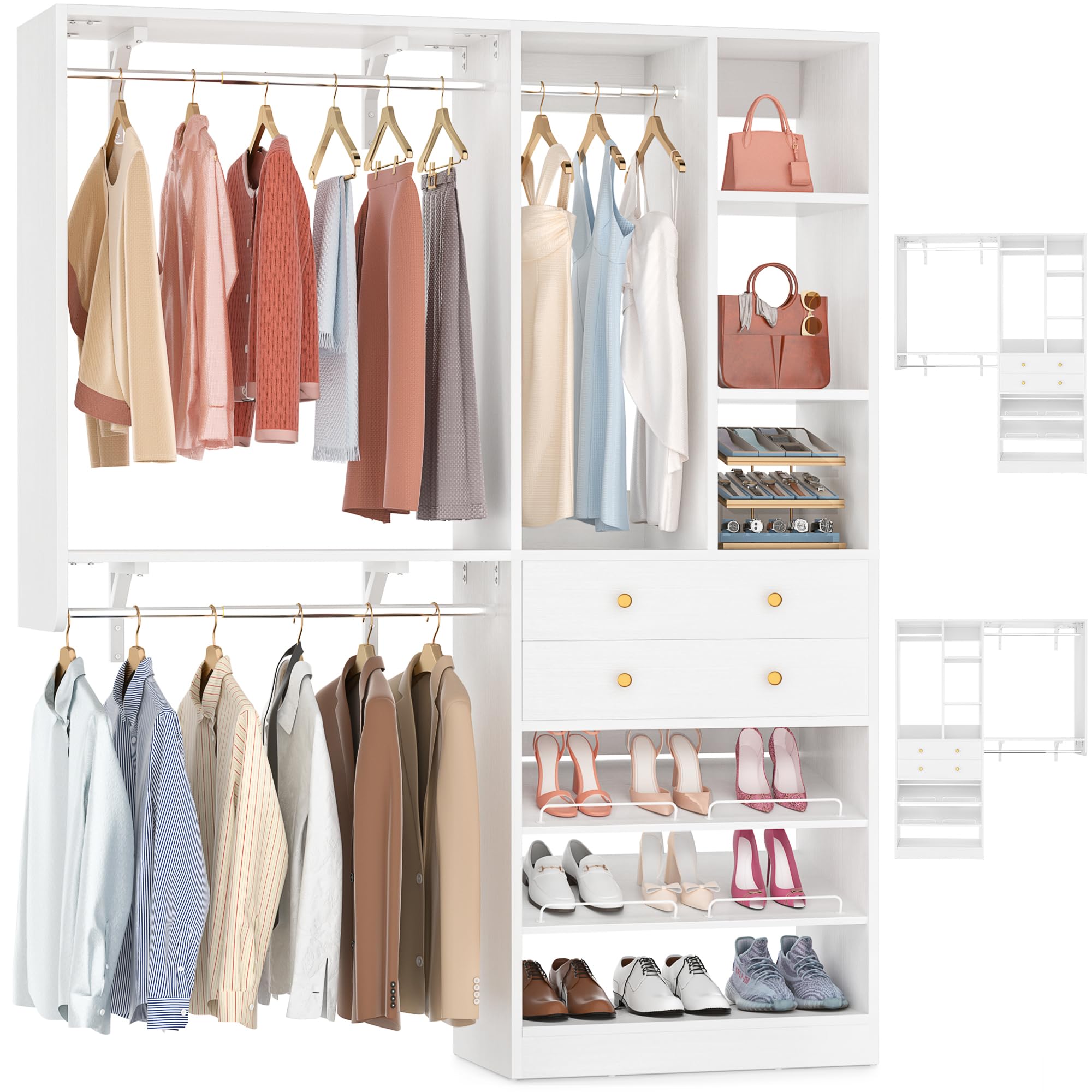 Amazon.com: Besiost Closet System - 5FT Closet System with Drawers, 60 ...