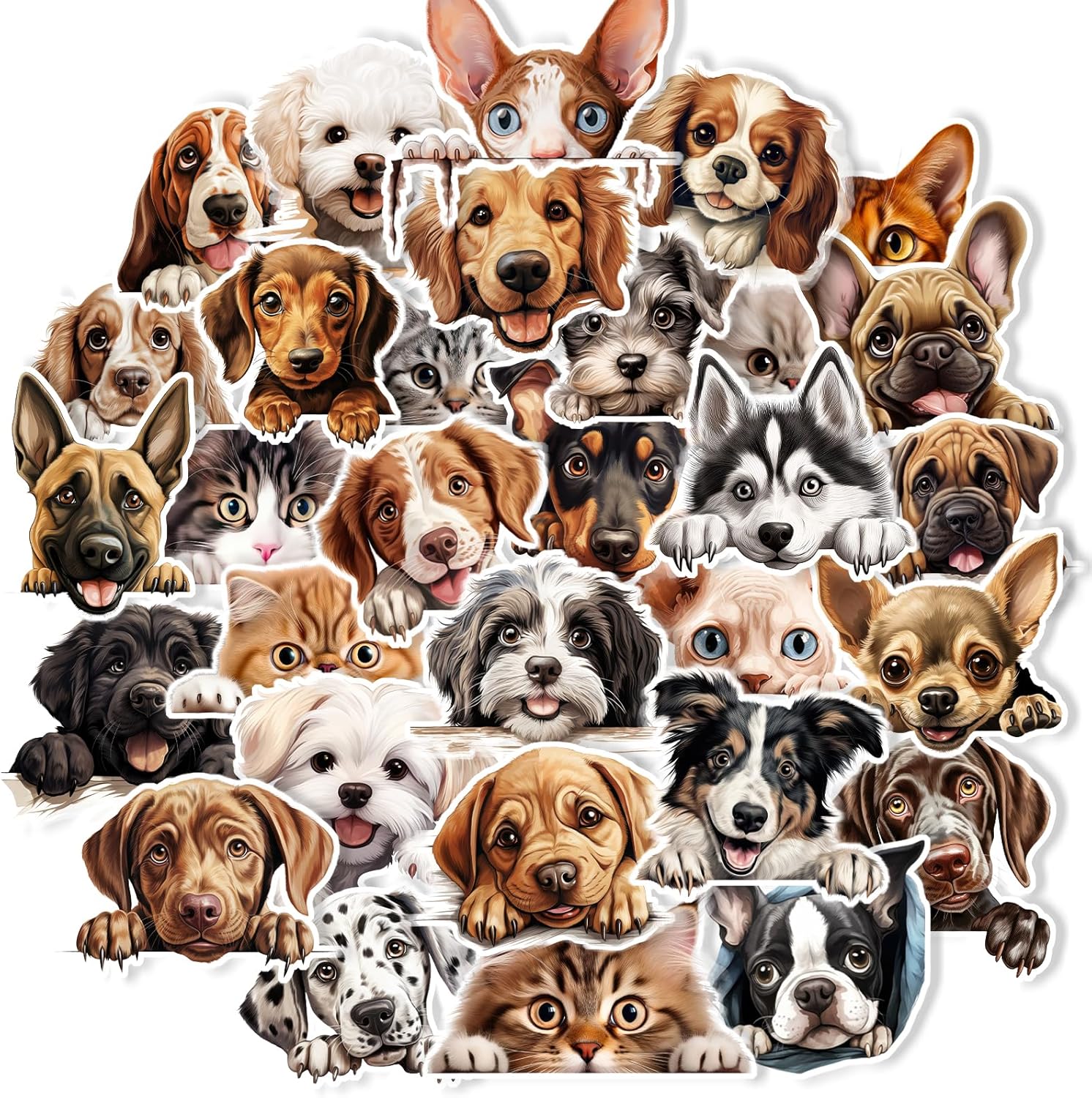 Amazon.com: Prstincol Cute Cats and Dogs Stickers 100Pcs, Funny Peeking ...