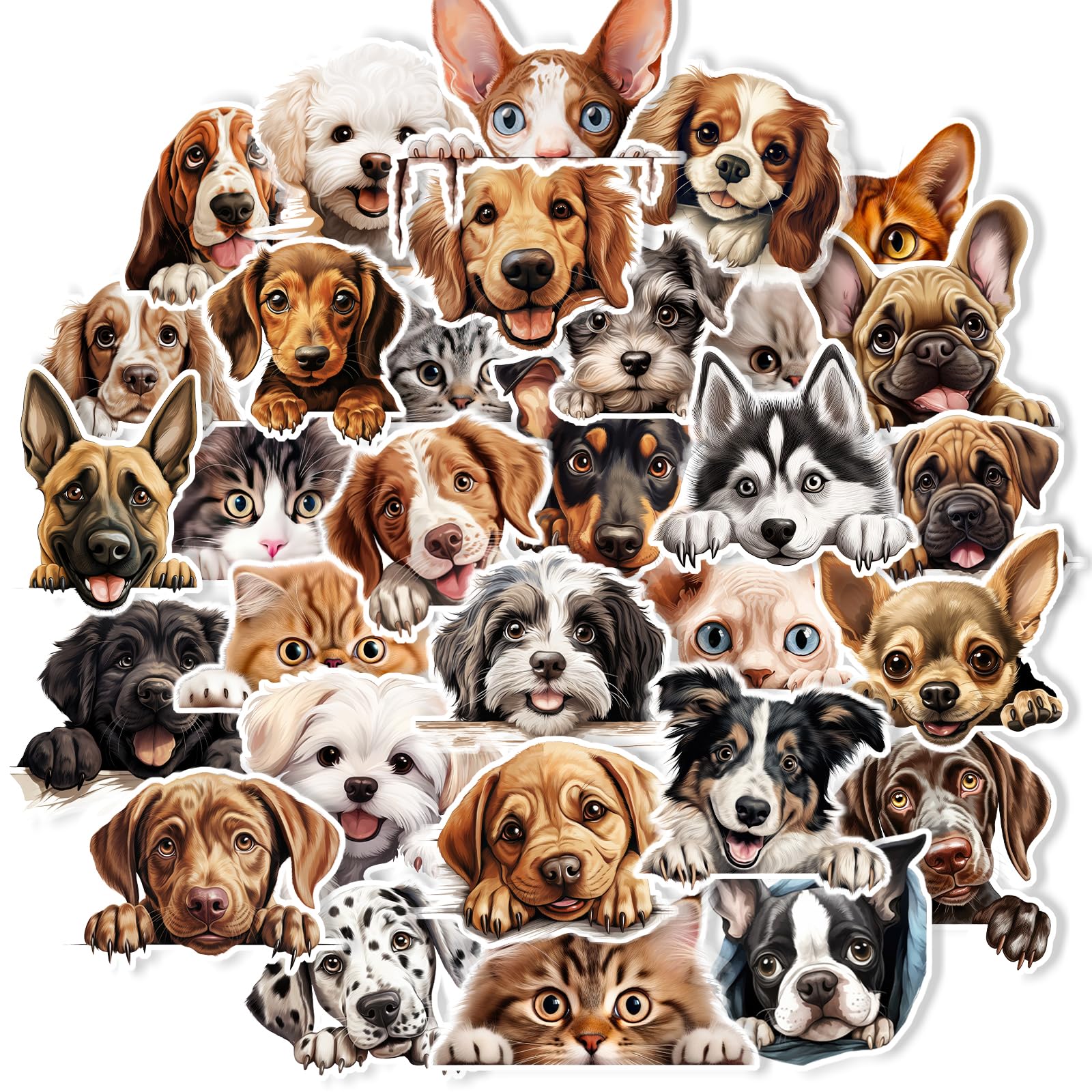 Amazon.com: Prstincol Cute Cats and Dogs Stickers 100Pcs, Funny Peeking ...