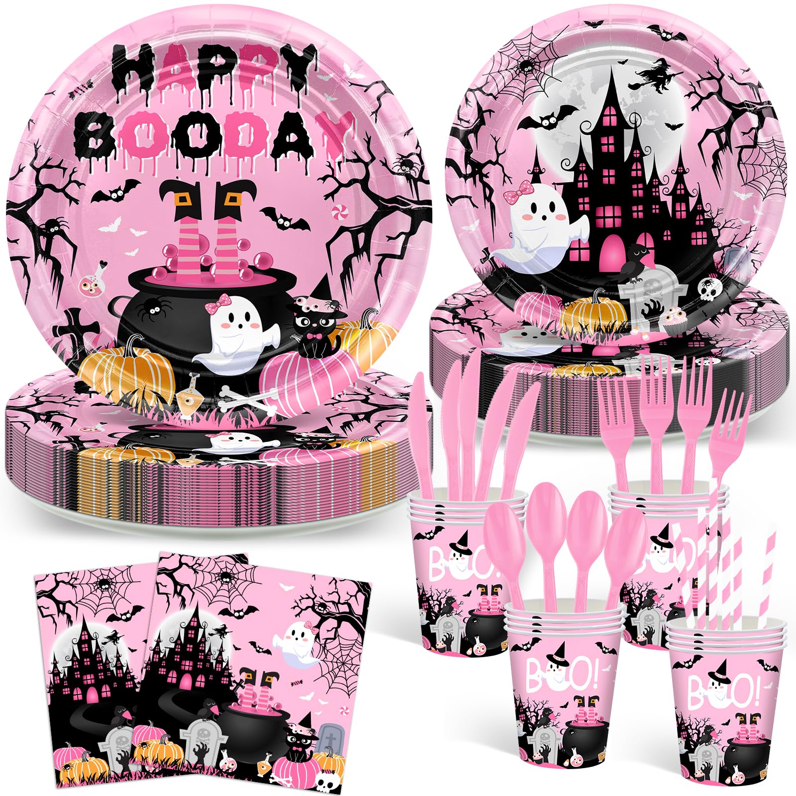 Amazon.com: Avezano 192 Pcs Pink Halloween Birthday Party Decorations ...