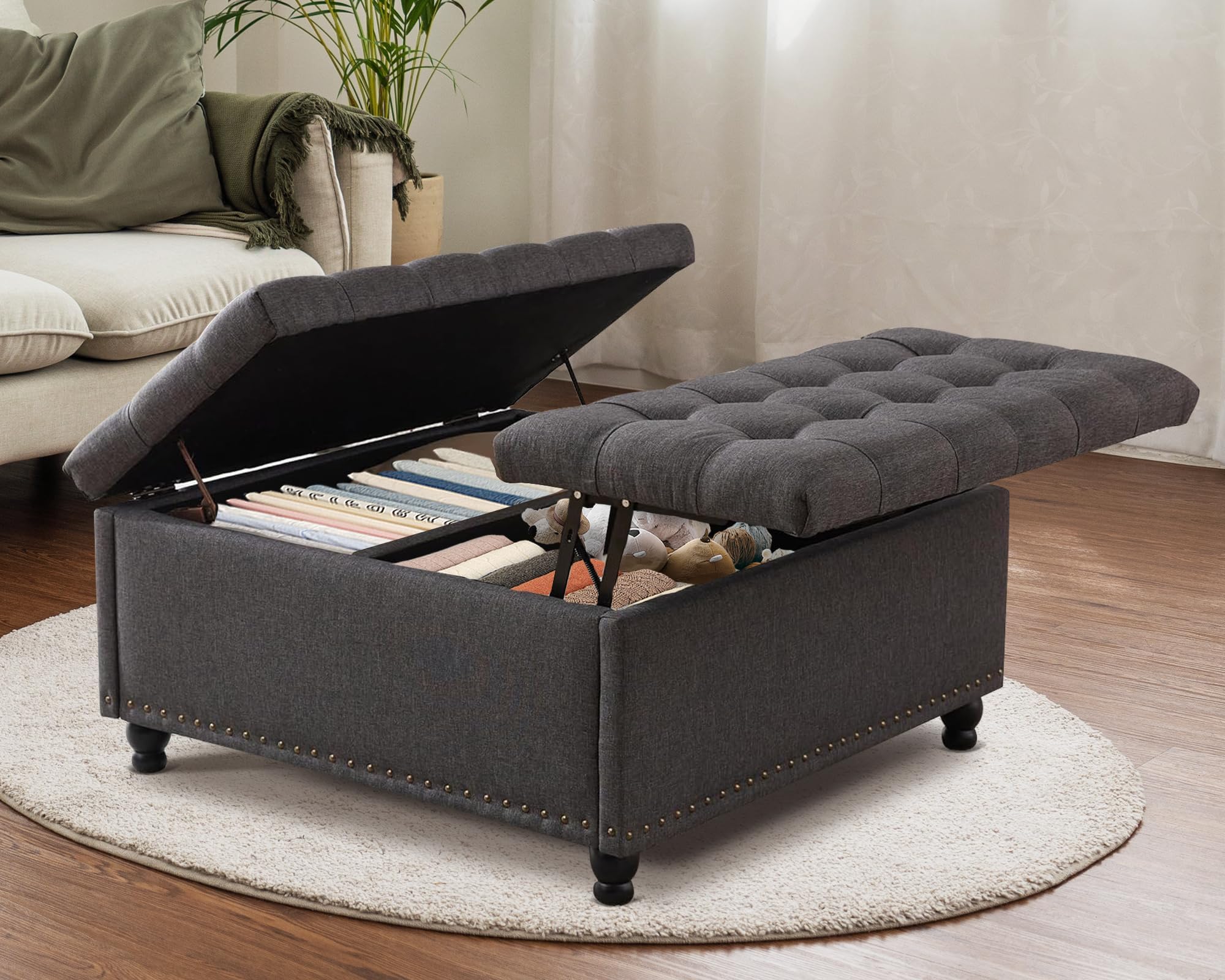 Amazon.com: Decent Home Fabric Storage Ottoman, 28.3" Large Square ...