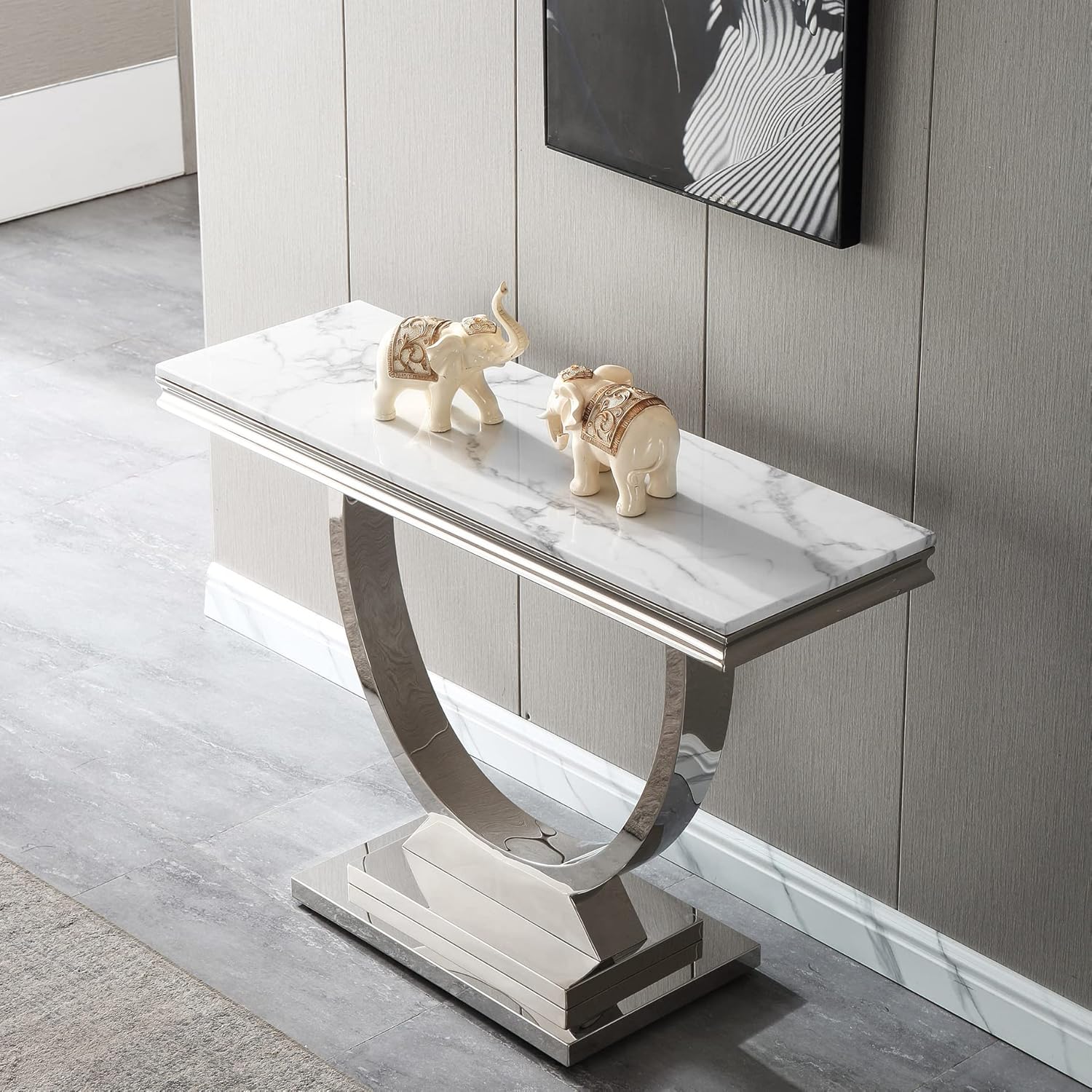 Amazon.com: Henf White Marble Console Table Luxury Modern Faux Marble ...