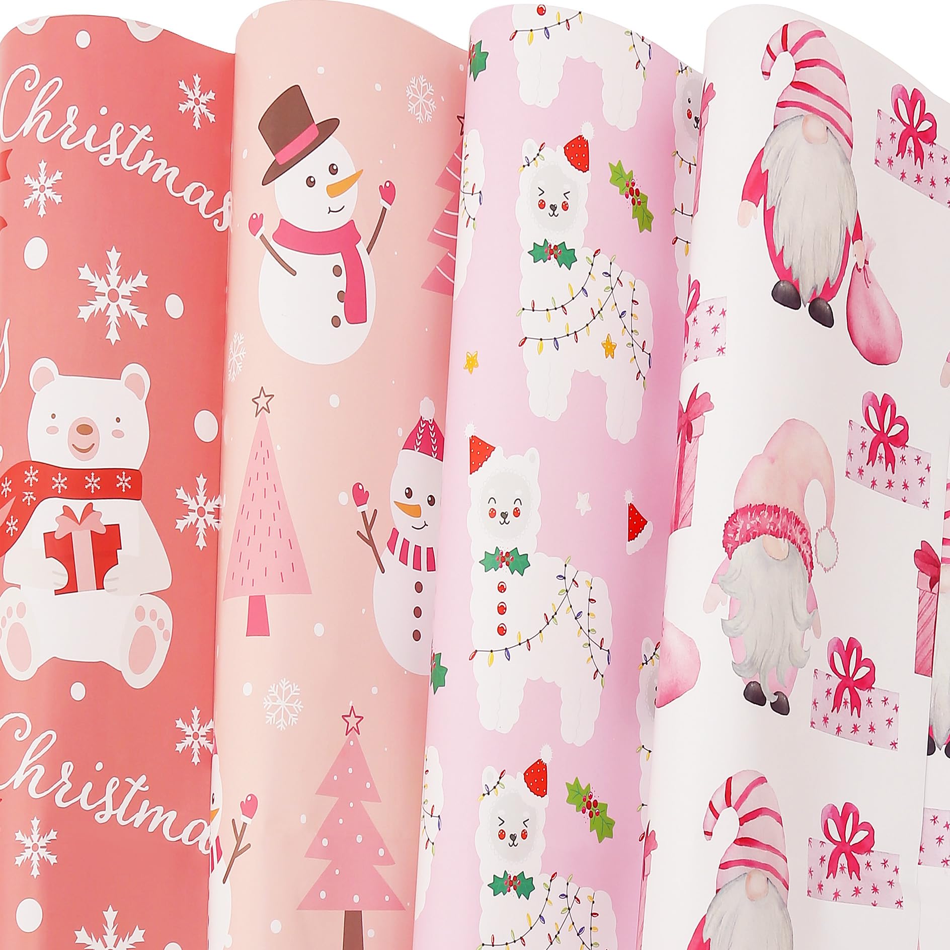 Amazon.com: U'COVER Pink Christmas Wrapping Paper - Cute Xmas Holiday ...