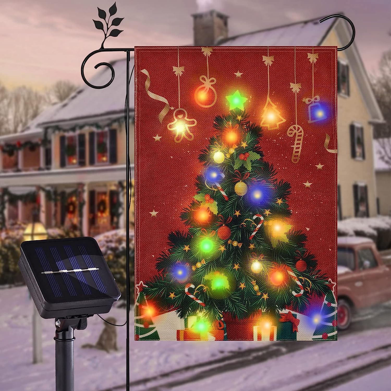 Amazon.com : FLAGMESAGE Christmas Garden Flag,Solar LED Christmas Tree ...
