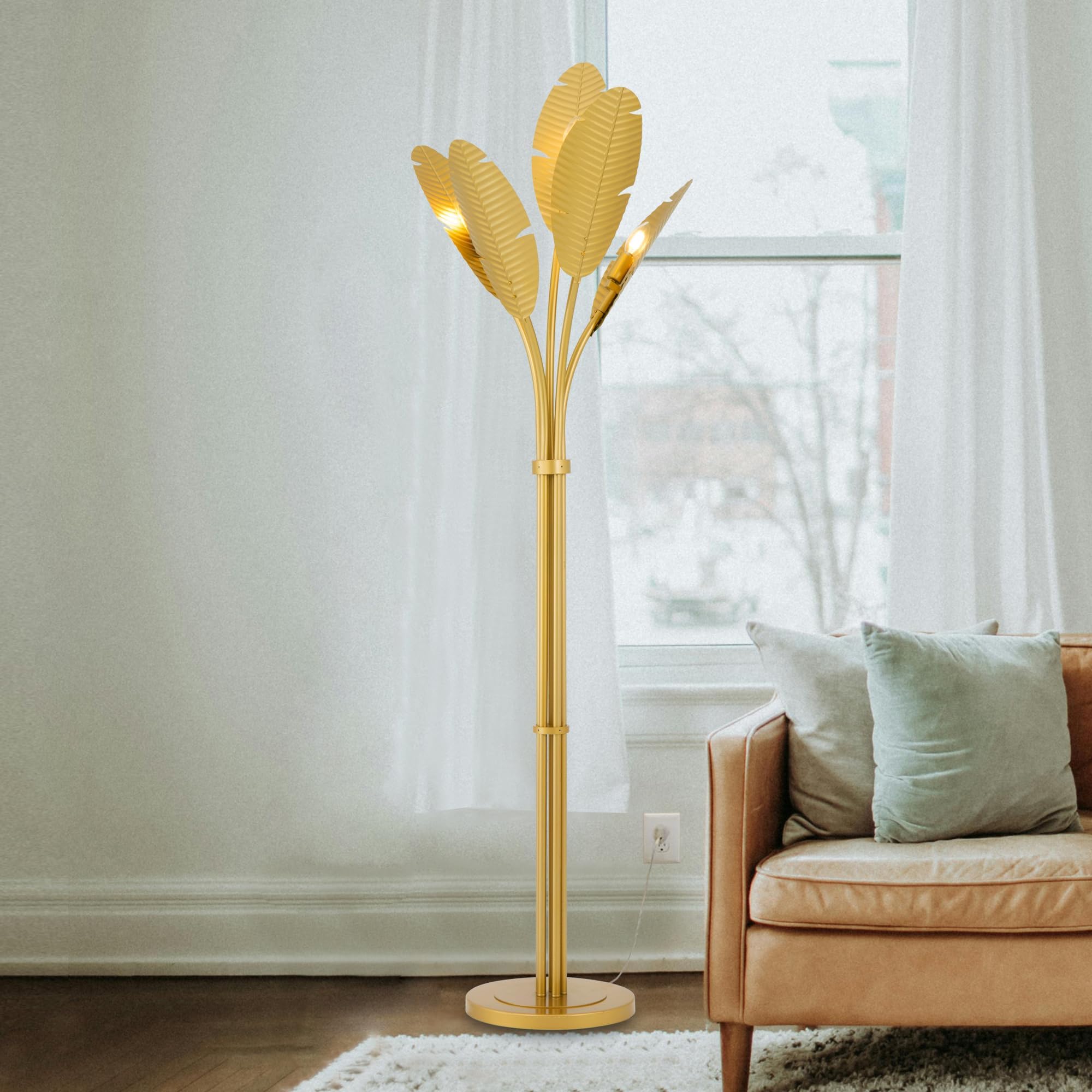 Gold Ginkgo Tree Floor Lamp Metal 66.9 "Leaf Shape Standing Lamp Modern ...