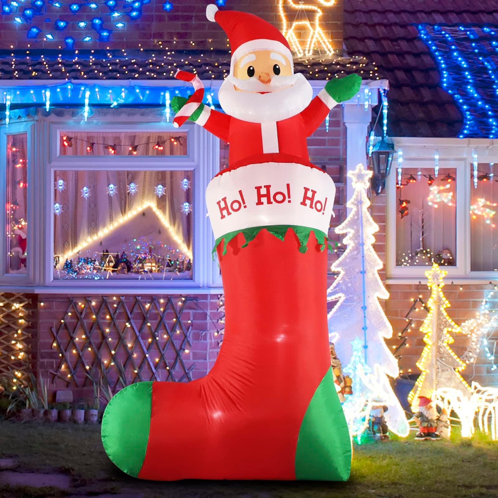 Amazon.com: 8Ft Lighted Giant Christmas Inflatable Santa, Bear, Balls ...