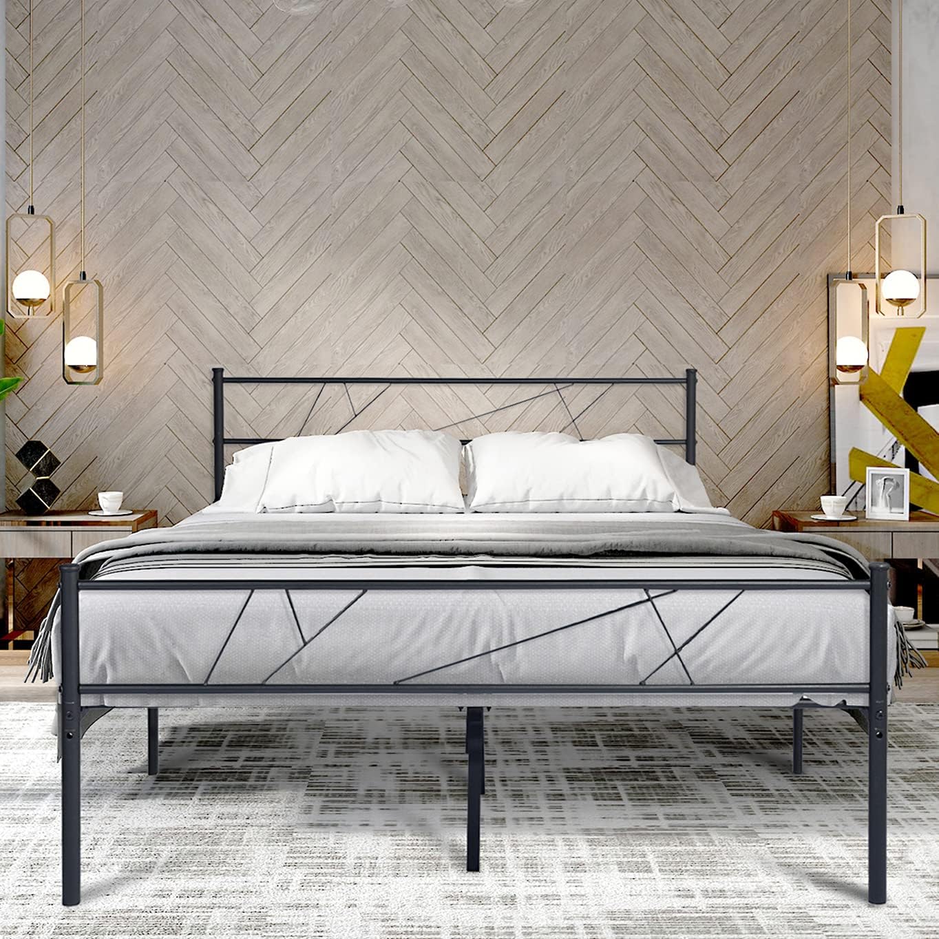 Amazon.com: RIDFY Full Size Metal Bed Frame with Headboard and ...
