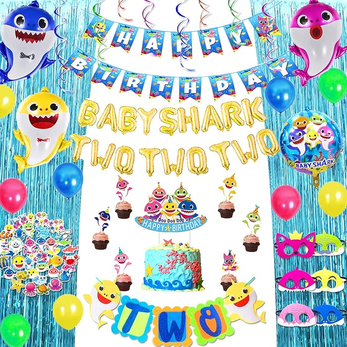 Buy Baby Shark Birthday Party Decorations Supplies Kit, Baby Shark Two ...