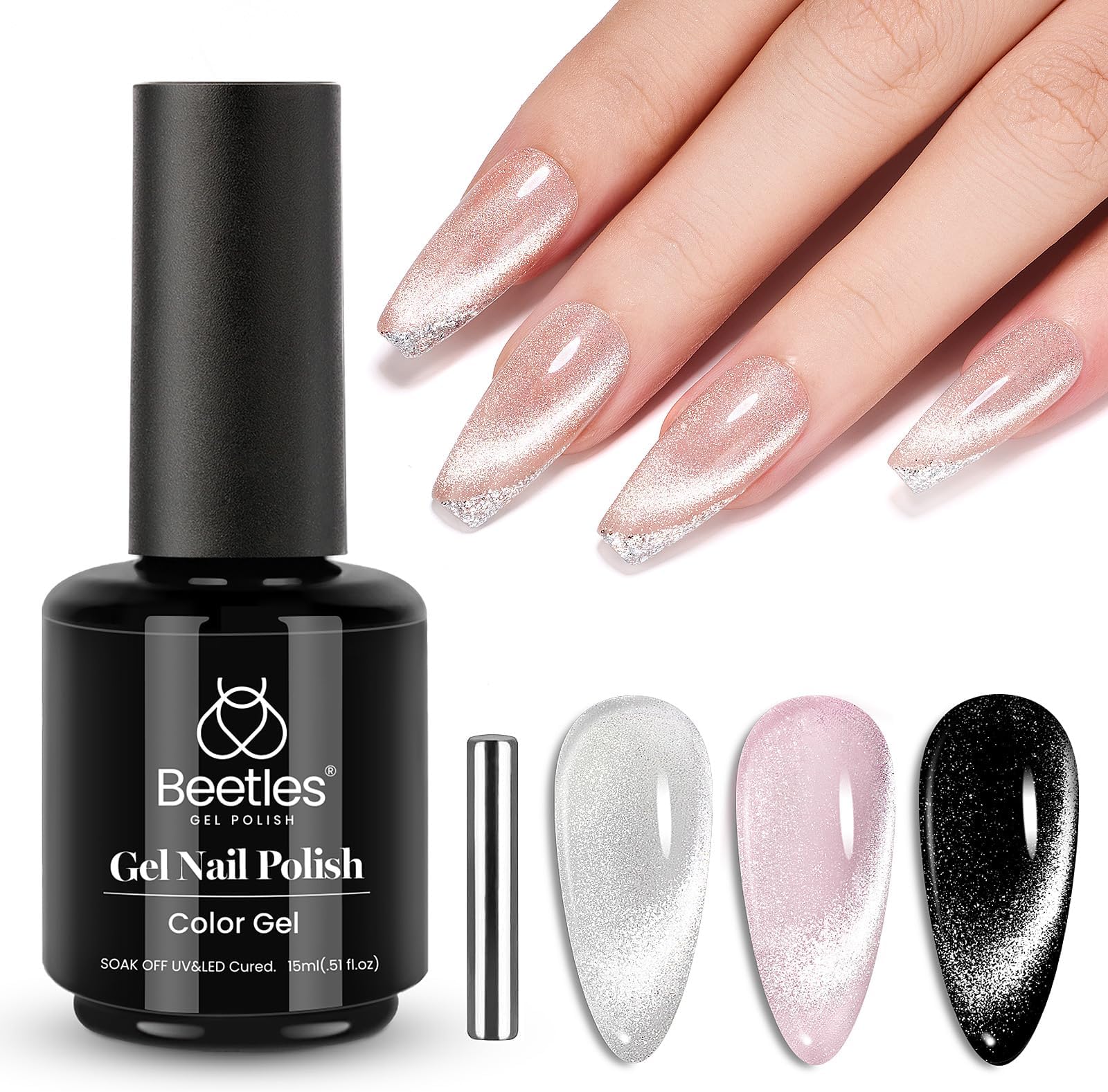 Amazon.com : Beetles Cat Eye Gel Nail Polish 15ml Gel Polish Soak Off U ...