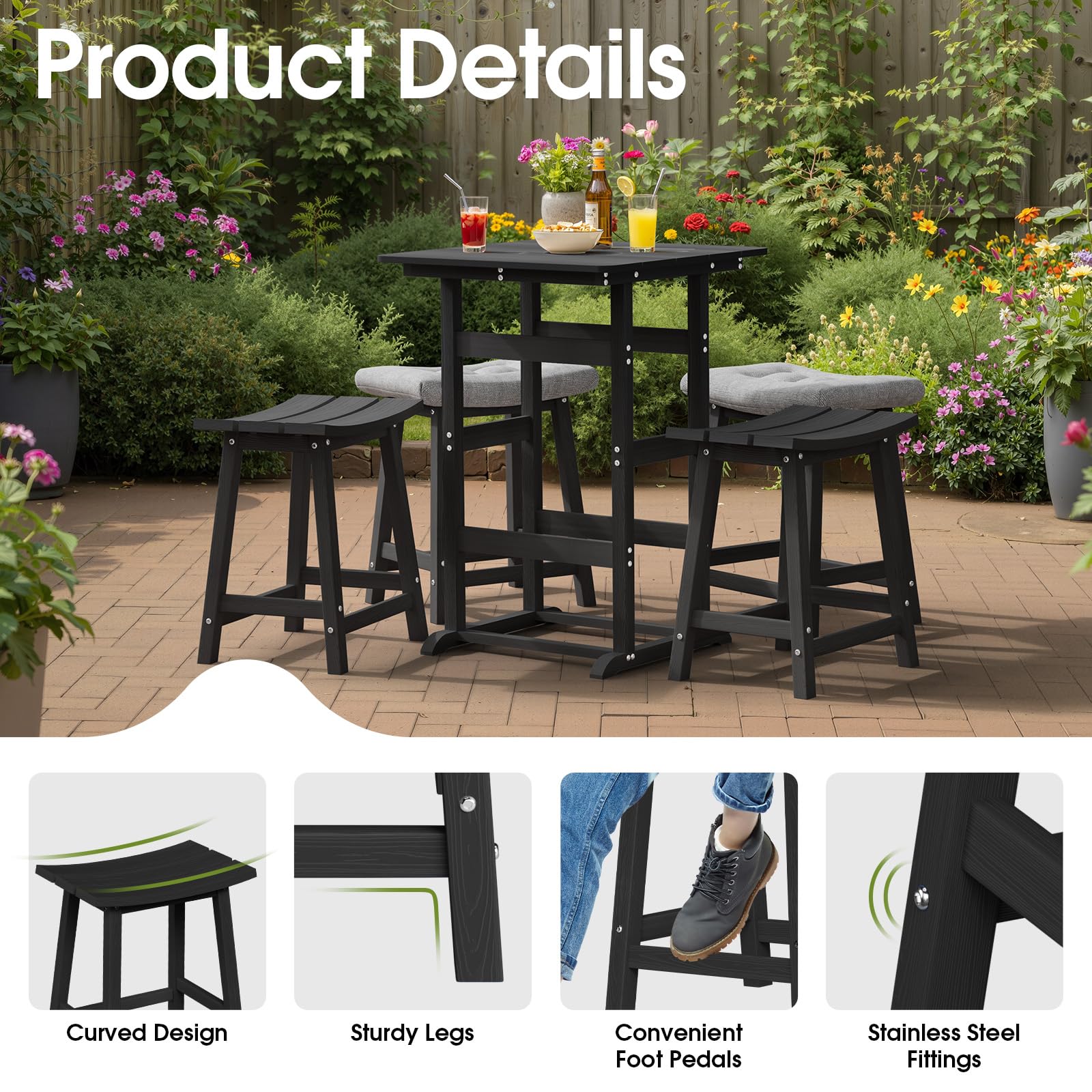 Snapklik.com : Outdoor Bar Stools Set Of 2,HDPE 24-Inch Counter Height ...
