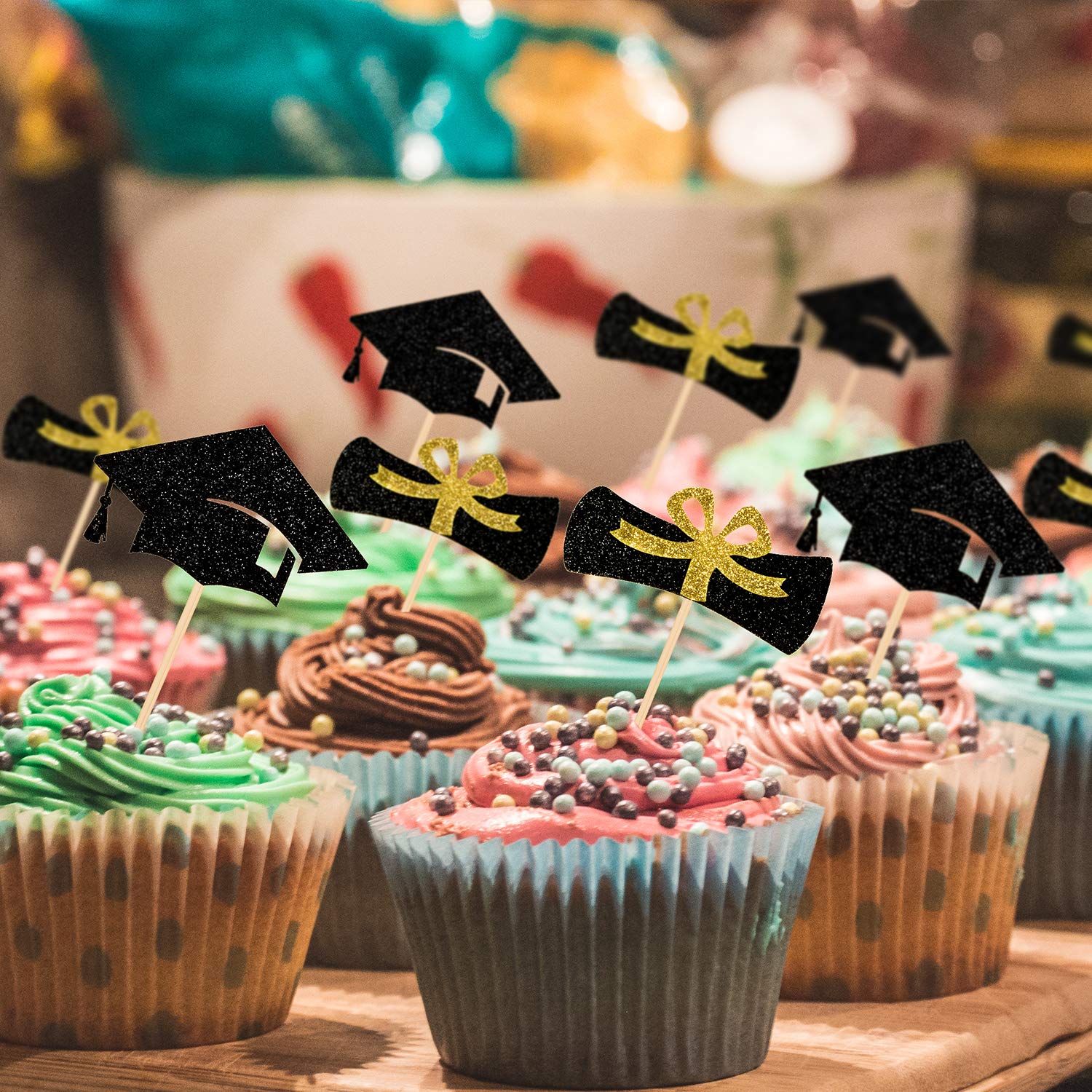 Whaline 51 Pack Graduation Cake Toppers,Grad Cupcake Topper, Diploma ...