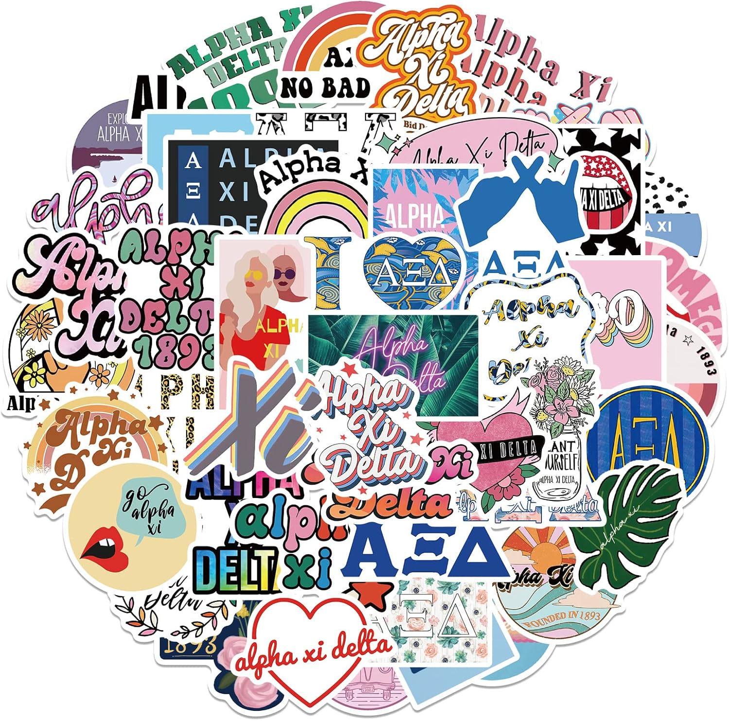 Amazon.com: Alpha Xi Delta Stickers 50Pcs College Sorority Stickers ...