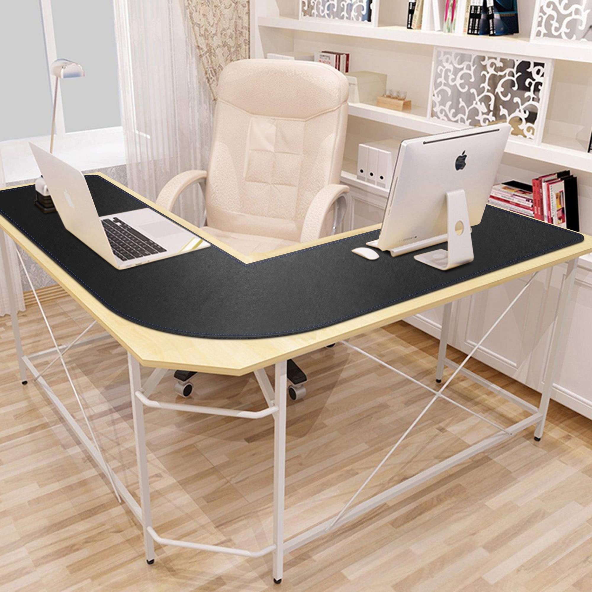 Mydours L-Shaped Desk Mat, PU Leather L Shape Gaming Mouse Pad, 53.2"(L ...