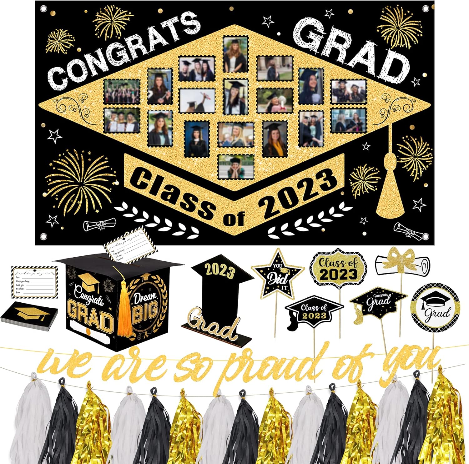 Amazon.com: 2023 Graduation Party Decorations Black Gold Set 60pcs ...